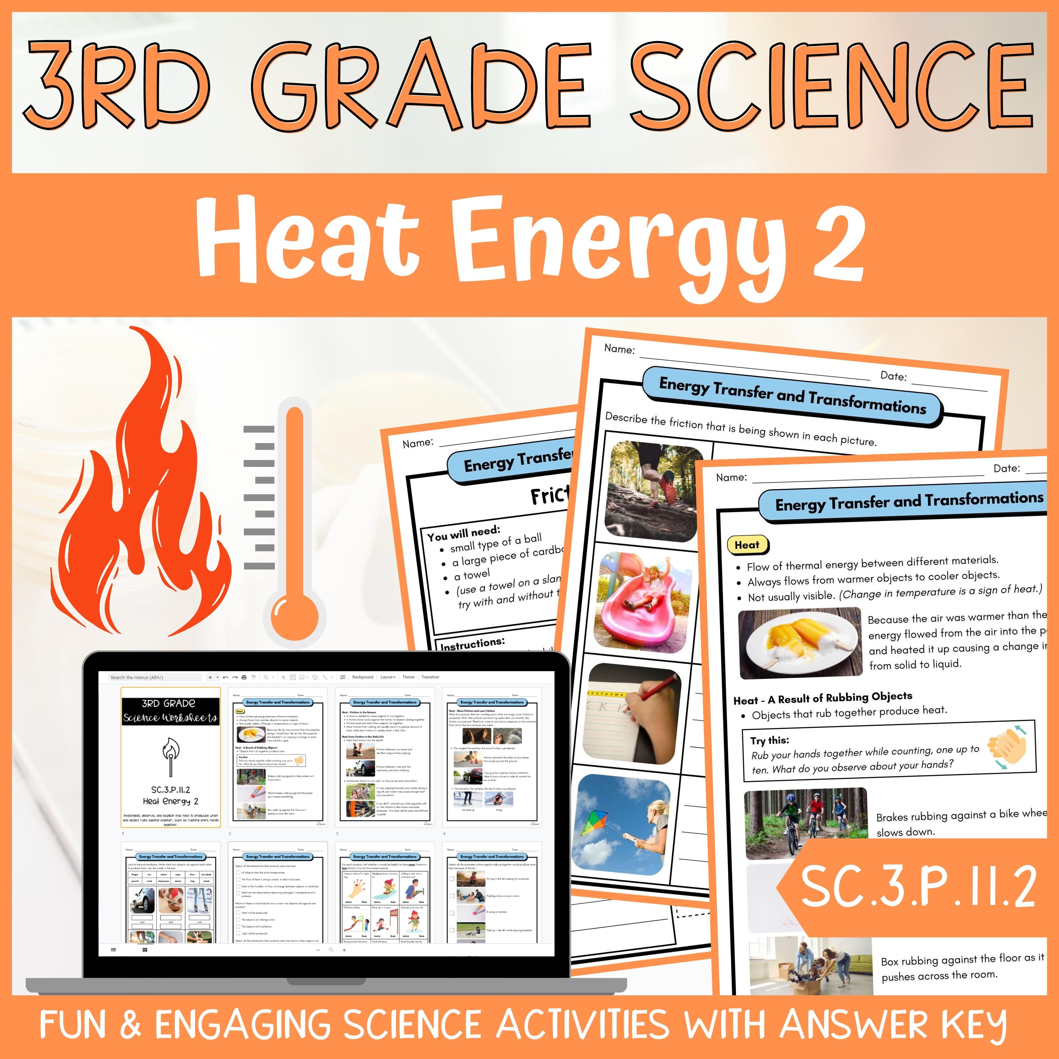 Heat Energy Activity & Answer Key 3rd Grade Physical Science - Classful