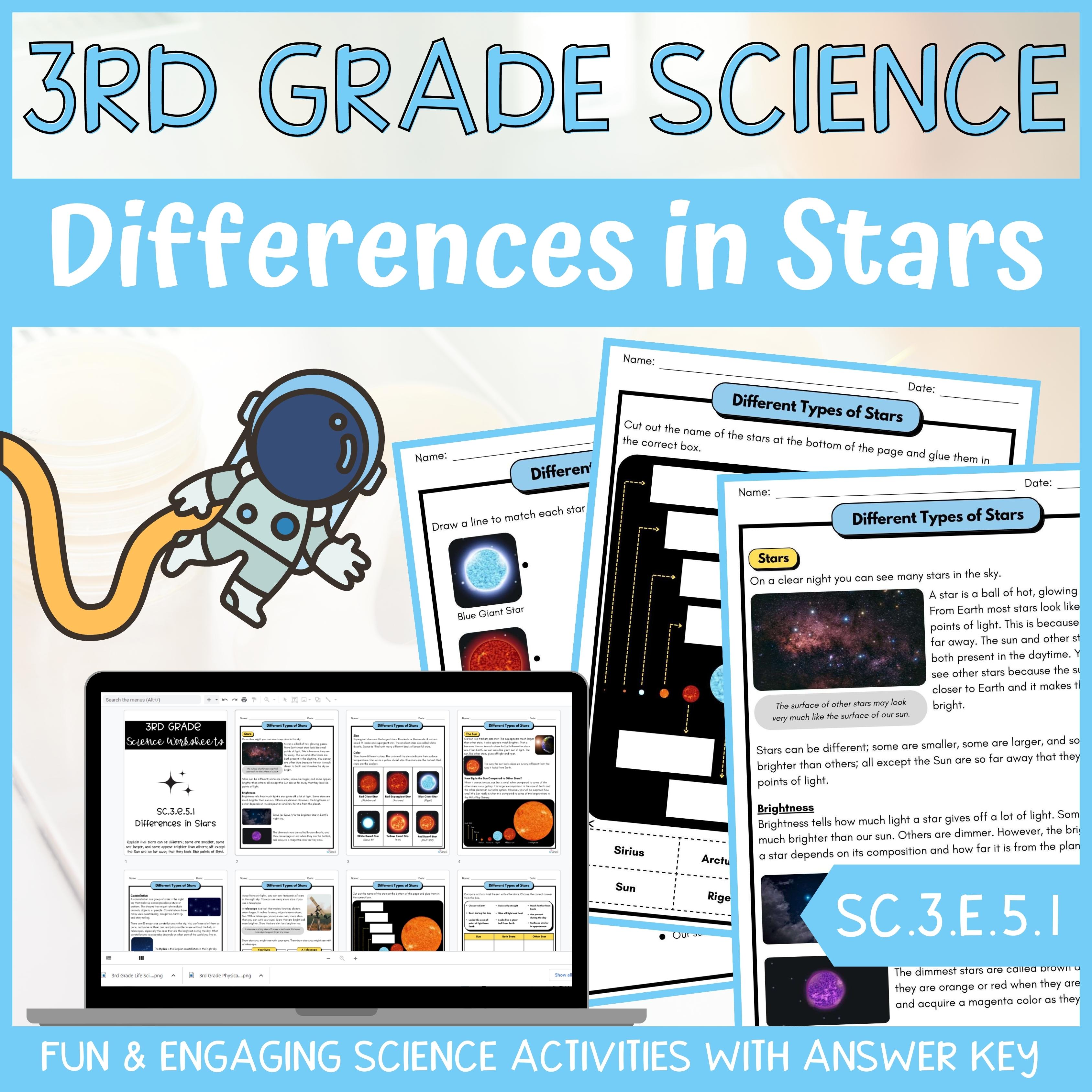 The Sun and Stars Activity & Answer Key 3rd Grade Earth & Space Science ...