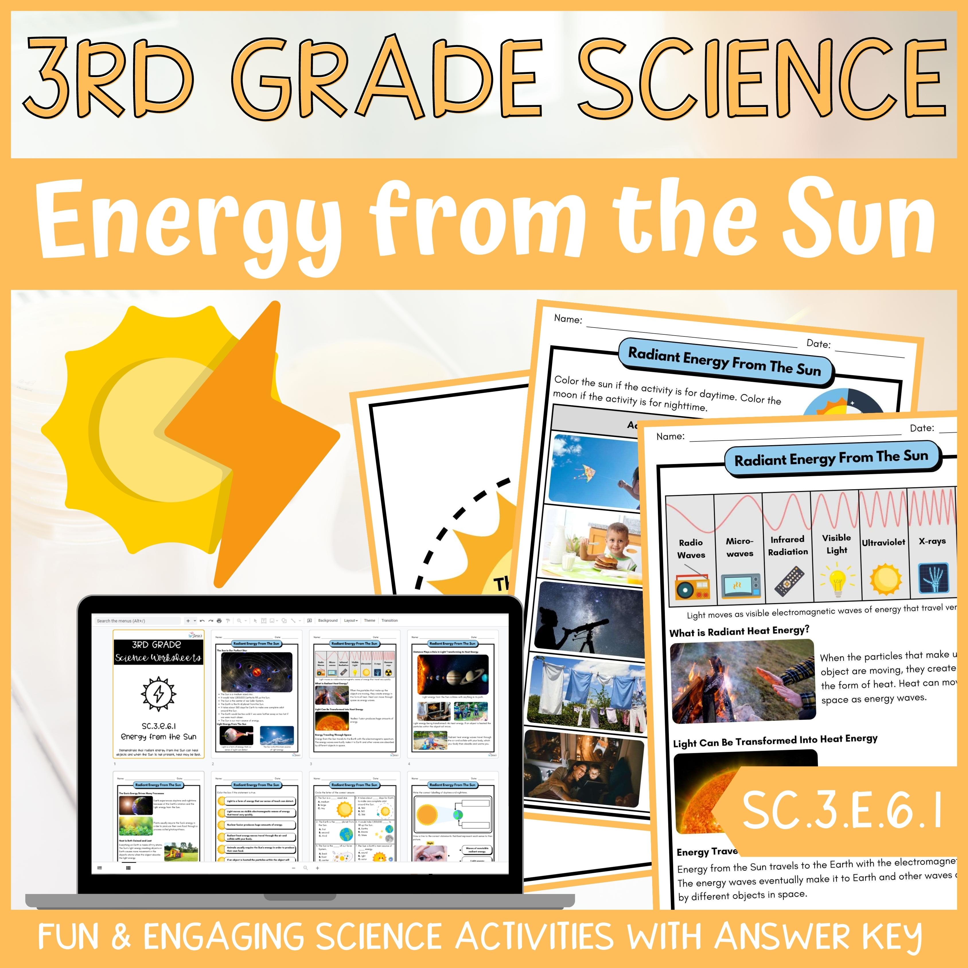 Energy from the Sun Activity & Answer Key 3rd Grade Earth & Space ...