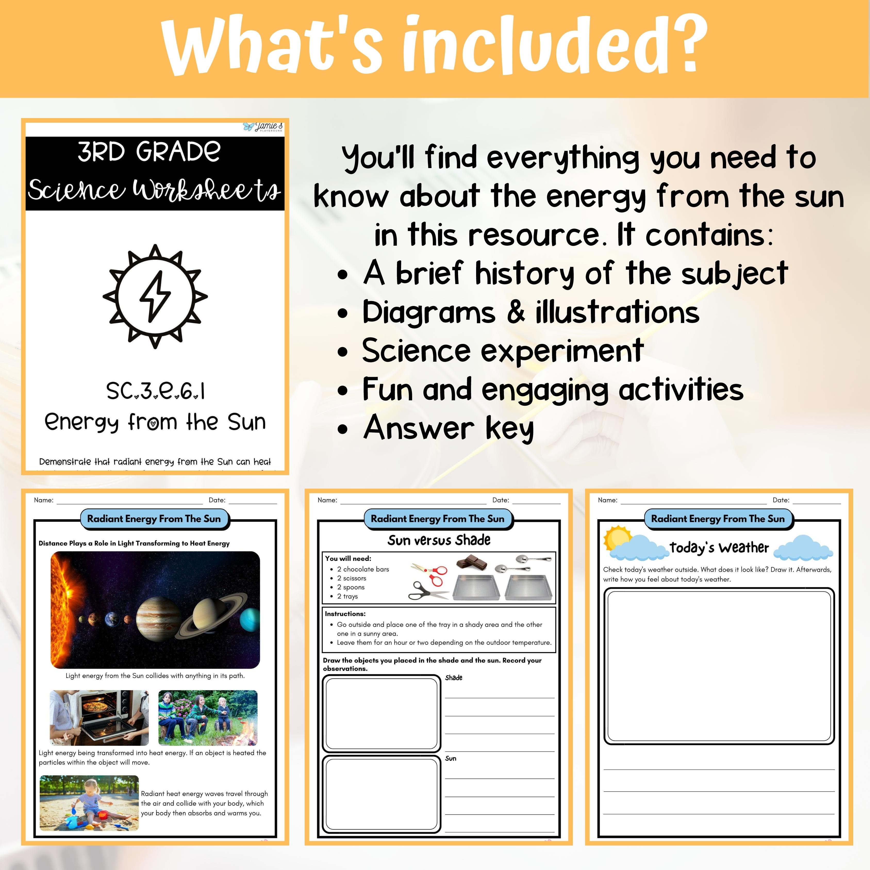 Energy from the Sun Activity & Answer Key 3rd Grade Earth & Space ...