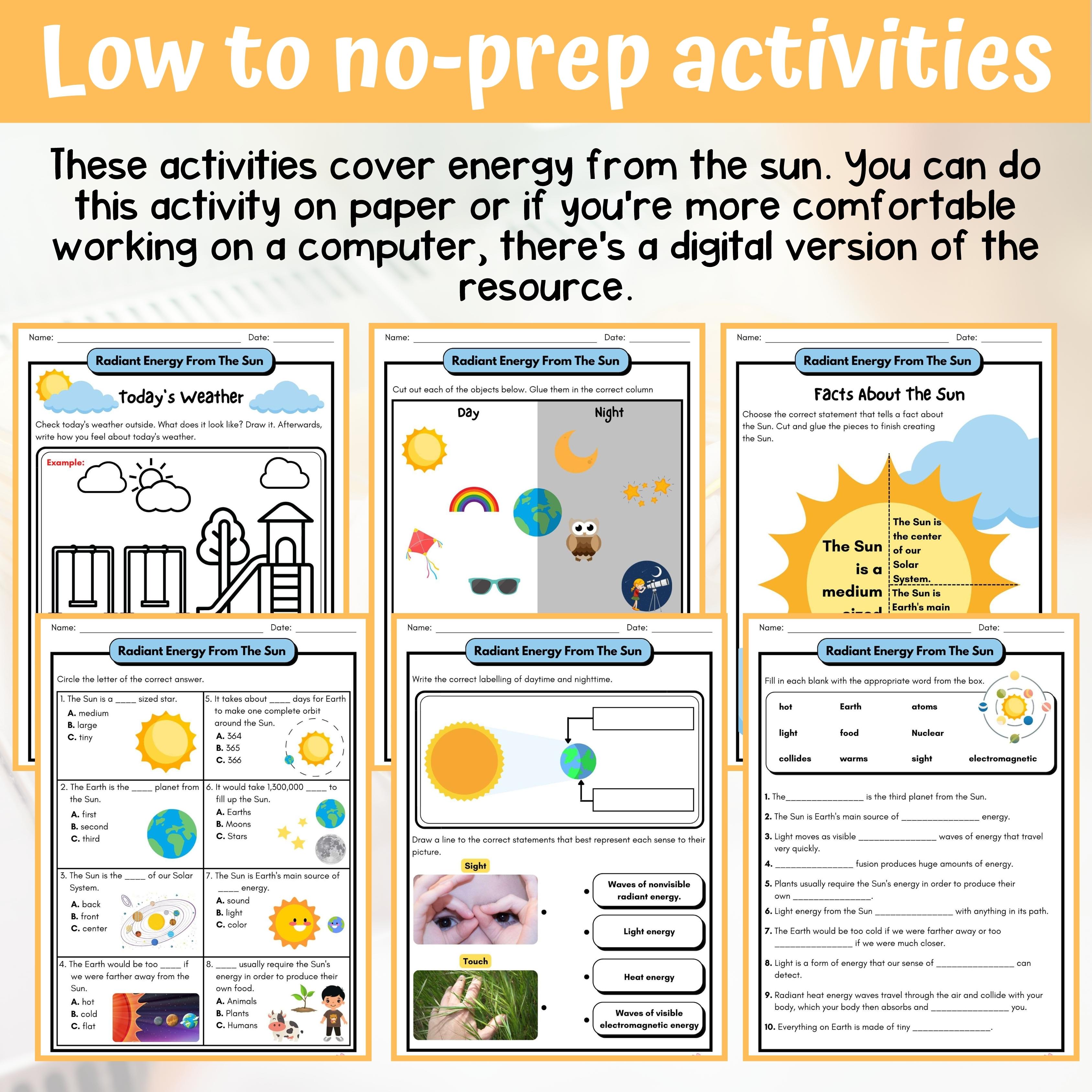 Energy from the Sun Activity & Answer Key 3rd Grade Earth & Space ...