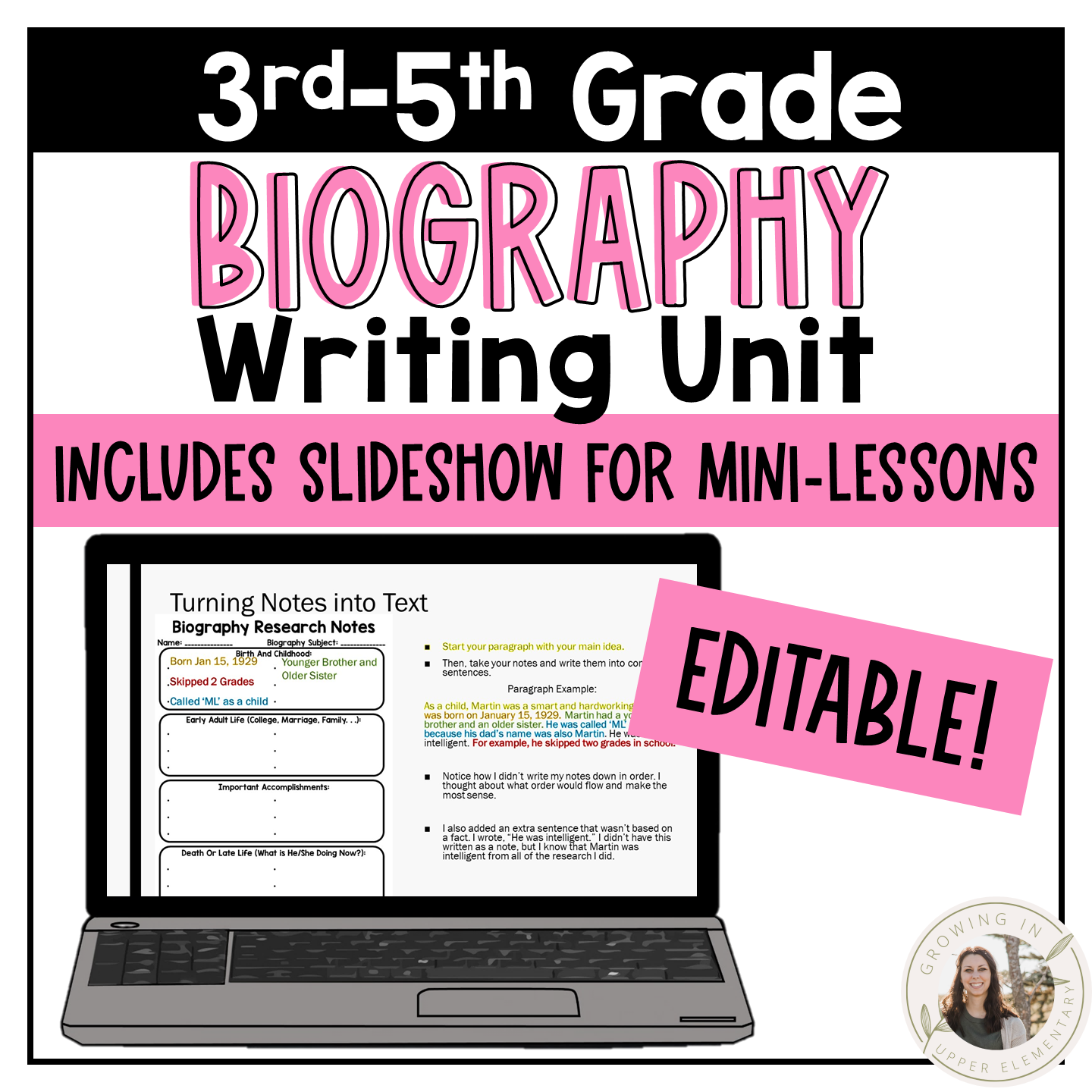 Biography Writing Unit - Includes Mini Lessons, Teaching Slideshow ...