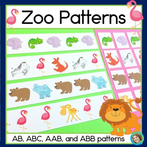 Zoo Animals Pattern Math Center with AB, ABC, AAB & ABB patterns - Classful