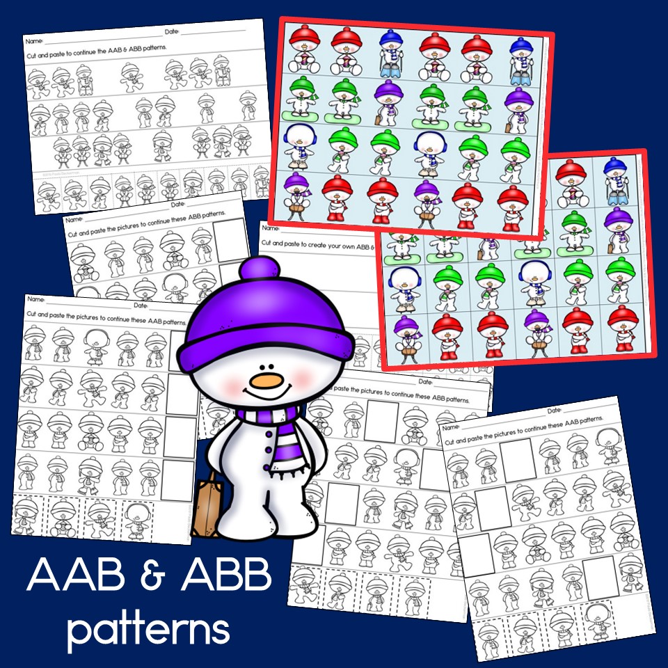 Snowman Patterns math center with AB ABC AAB and ABB patterns - Classful