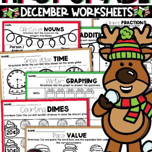 1st Grade Winter No-Prep Worksheet Packet for December - Classful