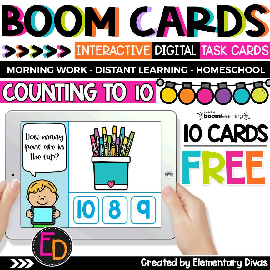 FREE Counting to 10 BOOM CARDS | 10 Distant Learning Digital Task Cards ...