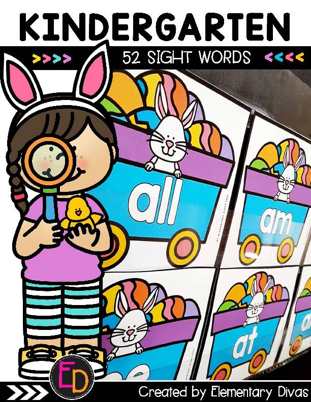 Kindergarten Easter Bunny Pocket Chart Sight Words - Classful