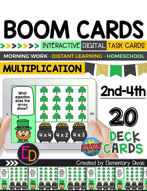 March BOOM CARDS St. Patrick's Day Multiplication - Classful
