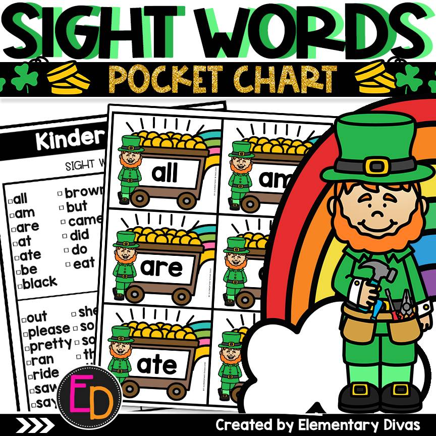 March Kindergarten Pocket Chart Sight Words - St. Patrick's Day - Classful