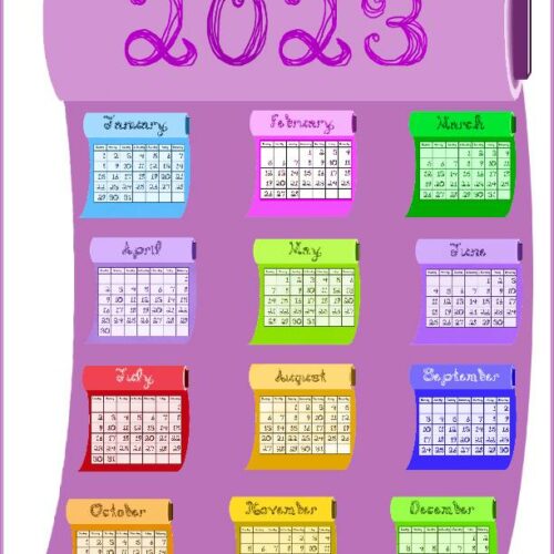 2023 Calendar Fabric Bolt Fabric Font Colorful Monthly Bolts of Fabric ...