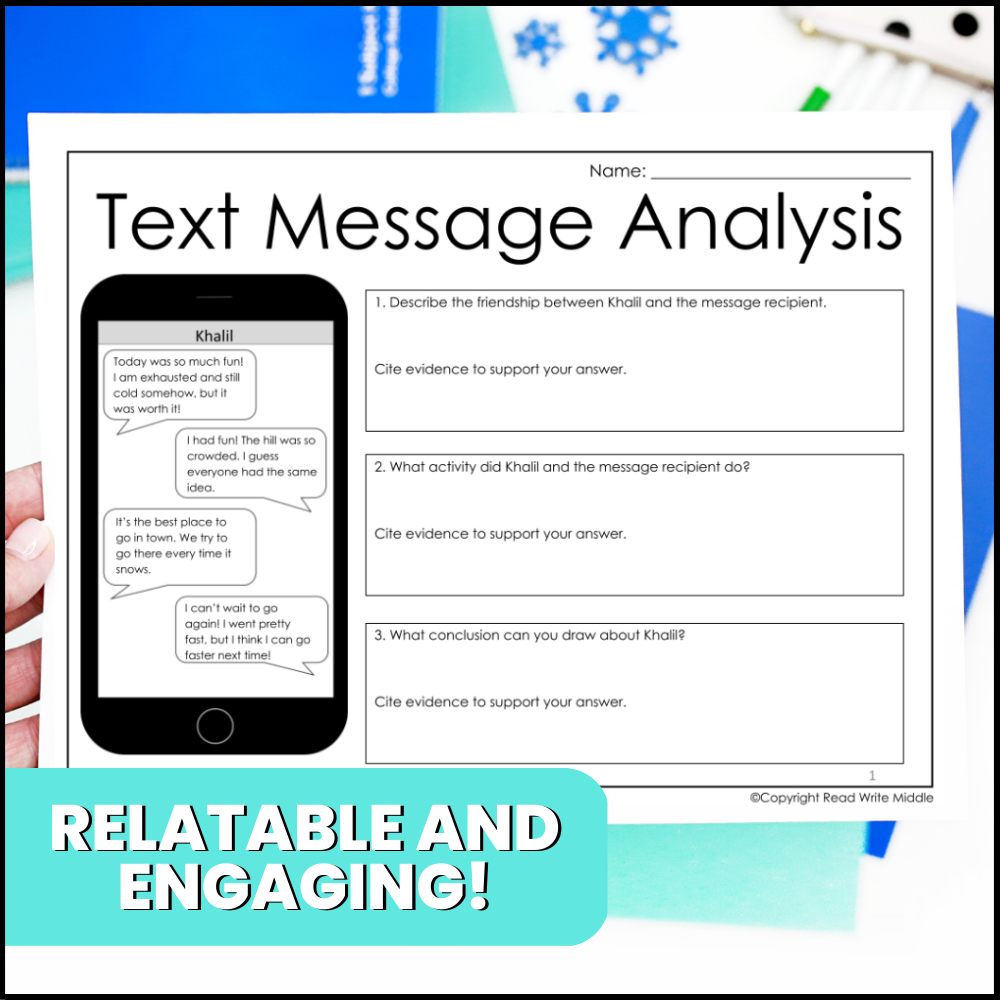 Winter Text Message Analysis Making Inferences & Citing Evidence - Classful