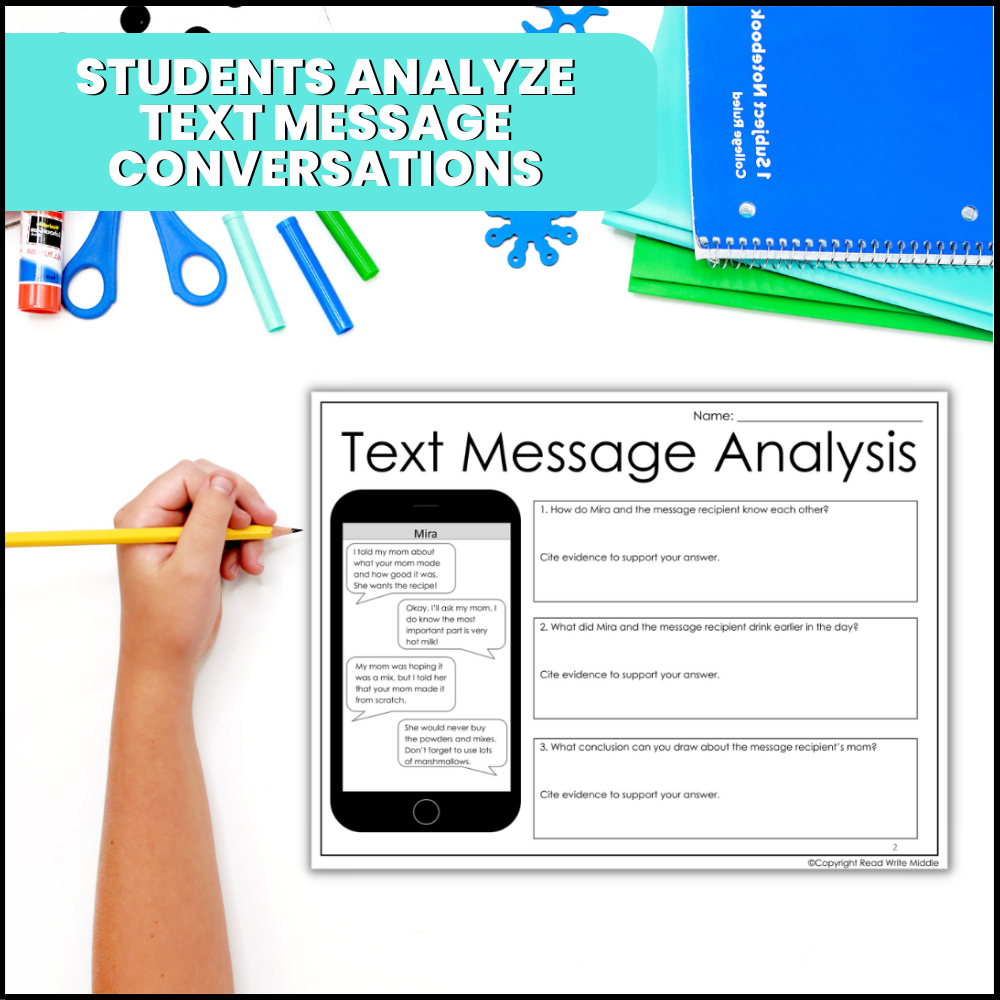 Winter Text Message Analysis Making Inferences & Citing Evidence - Classful