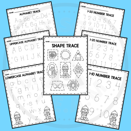WINTER Themed Tracing Worksheets for Preschool PREK, alphabet numbers ...