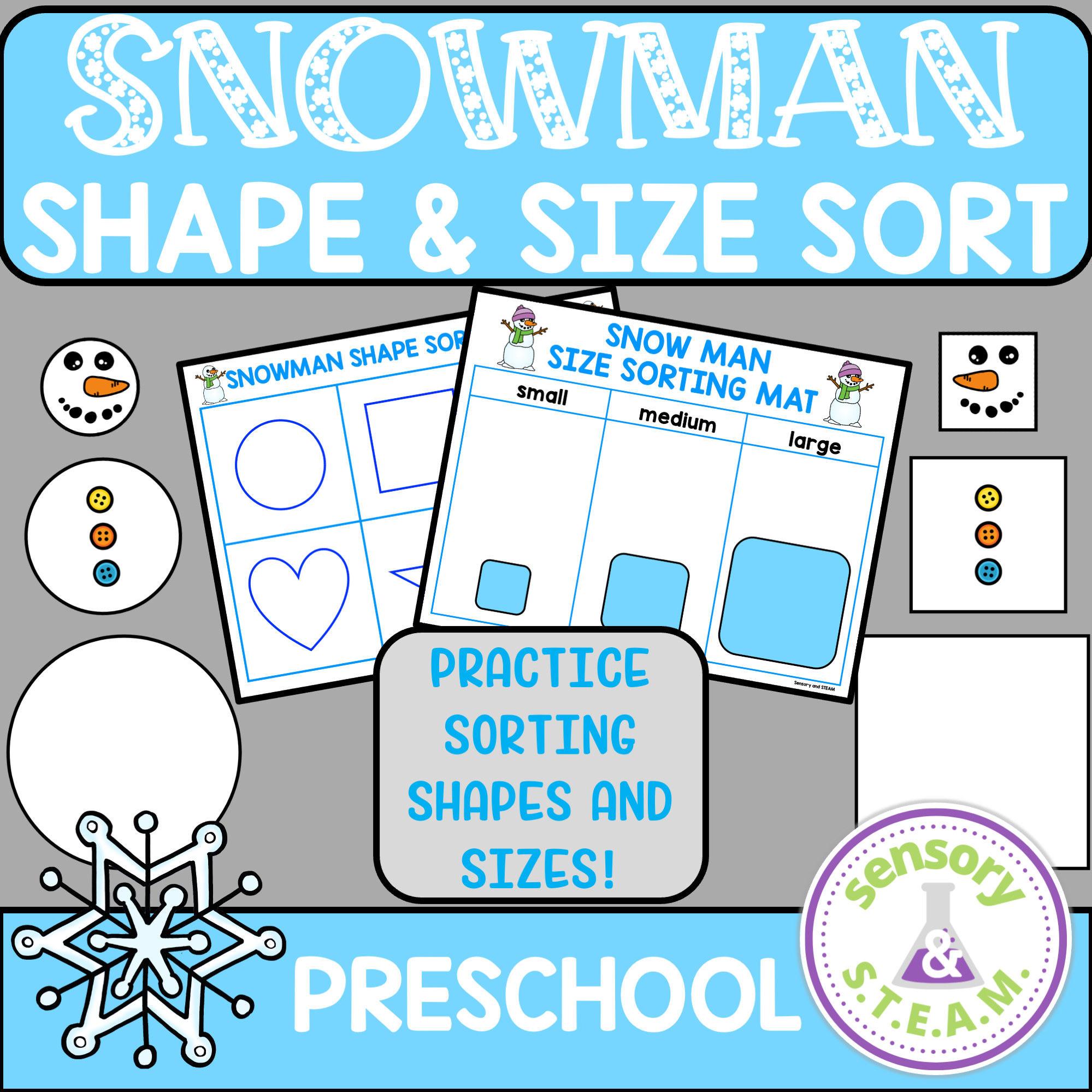 WINTER SNOWMAN SIZE AND SHAPE SORTING LEARNING ACTIVITY GAME ...