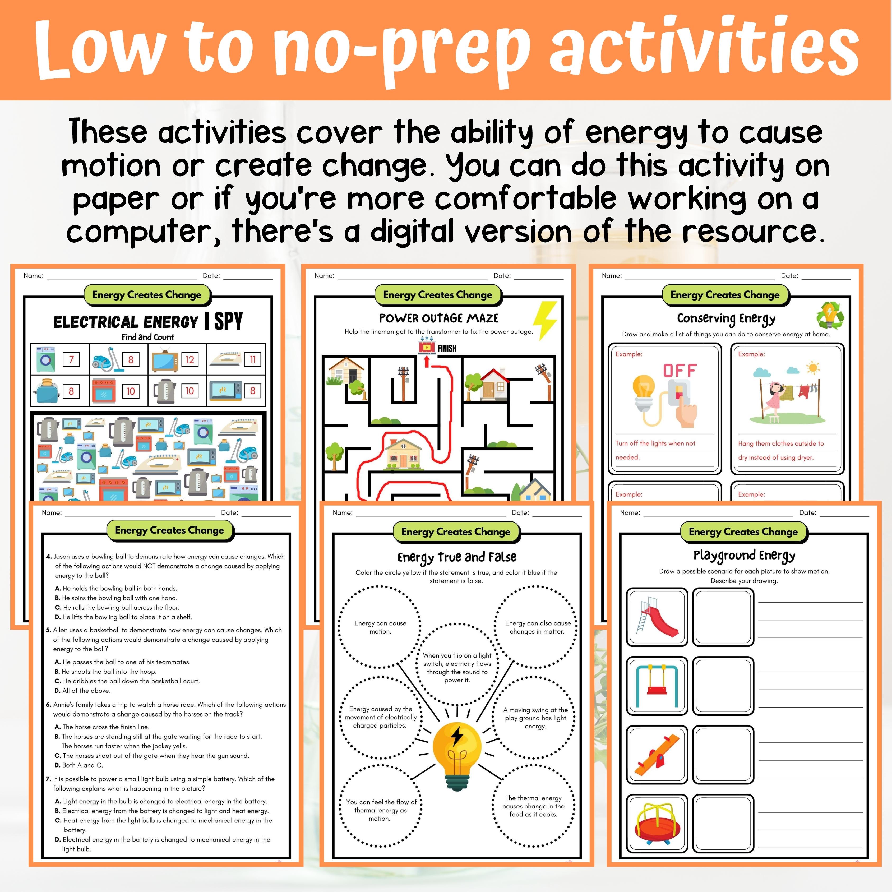 Forms of Energy Activity & Answer Key 4th Grade Physical Science - Classful