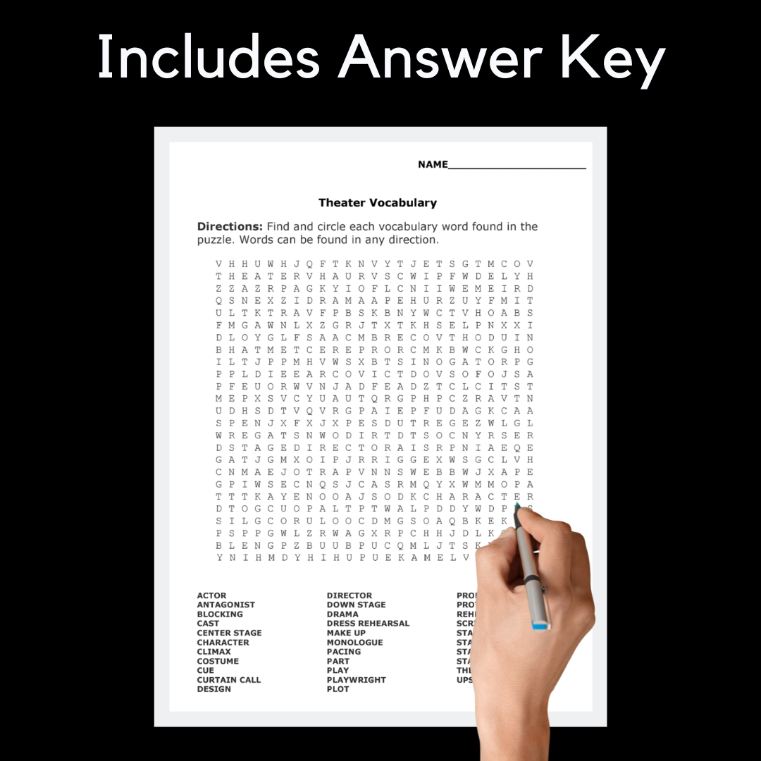 Theater Vocabulary Word Search - Classful