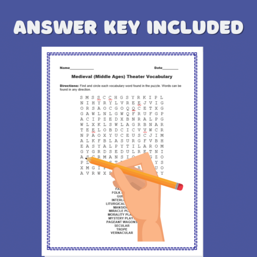 Medieval (Middle Ages) Theater Word Search - Classful