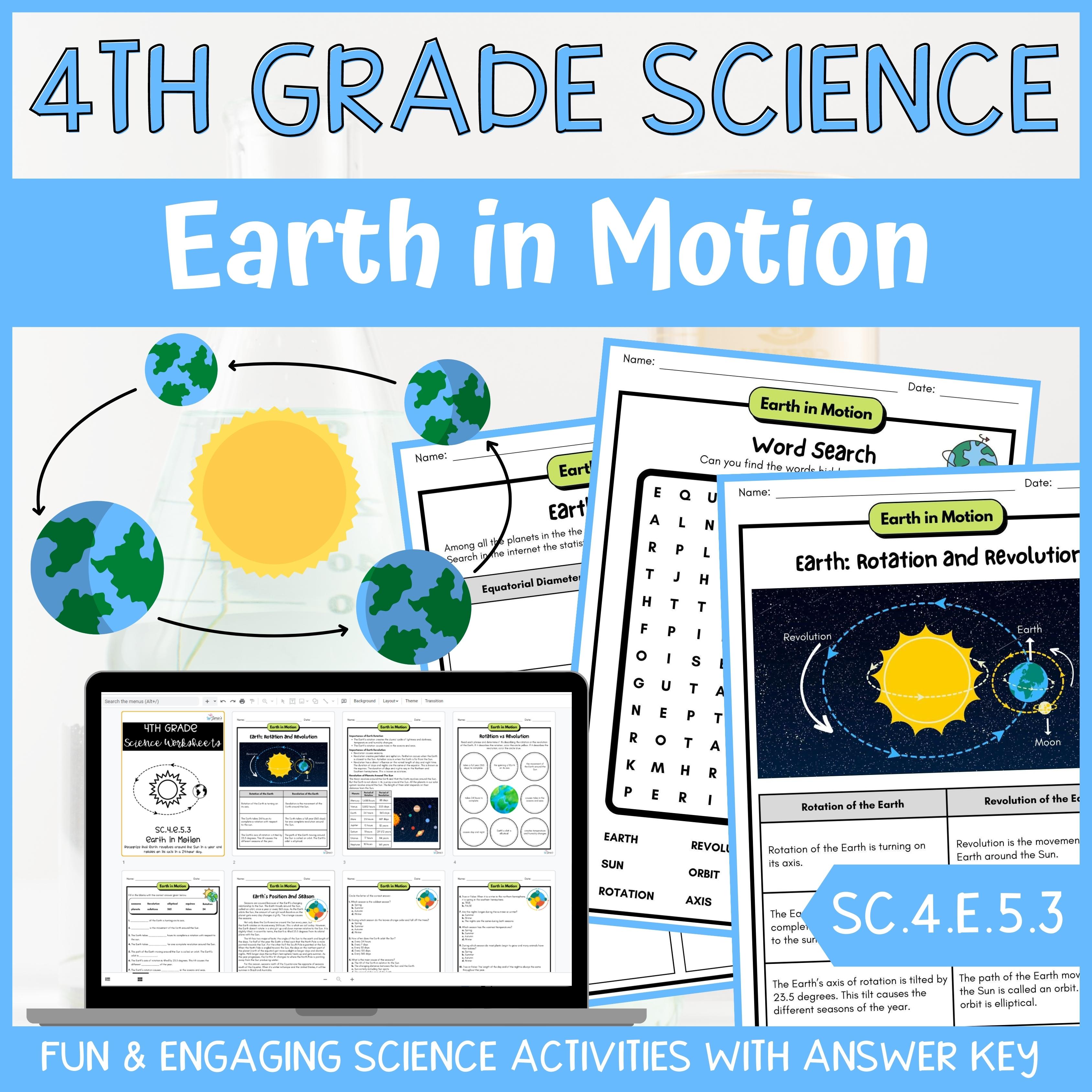 Earth in Motion Activity & Answer Key 4th Grade Earth & Space Science ...