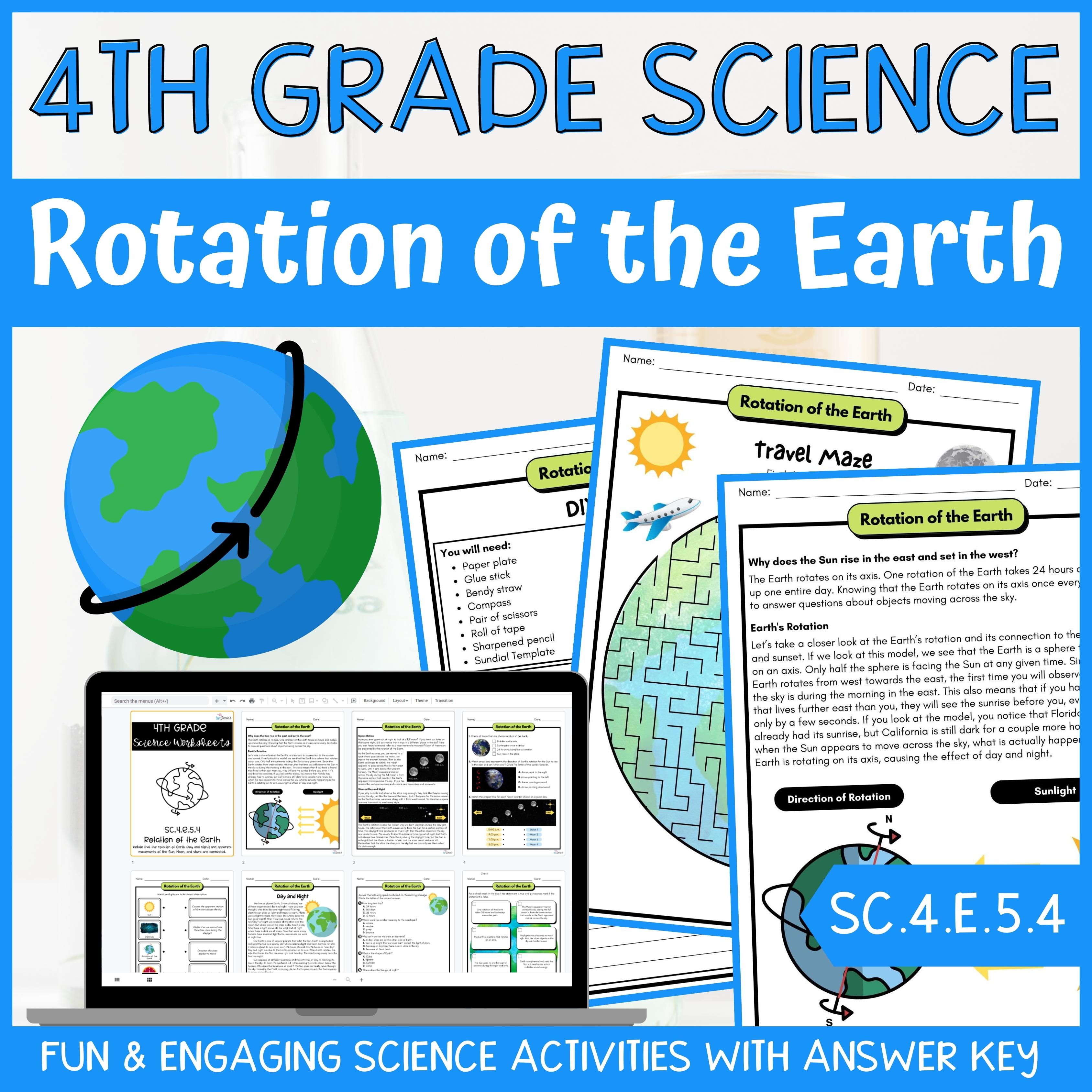 Rotation of the Earth Activity & Answer Key 4th Grade Earth & Space ...