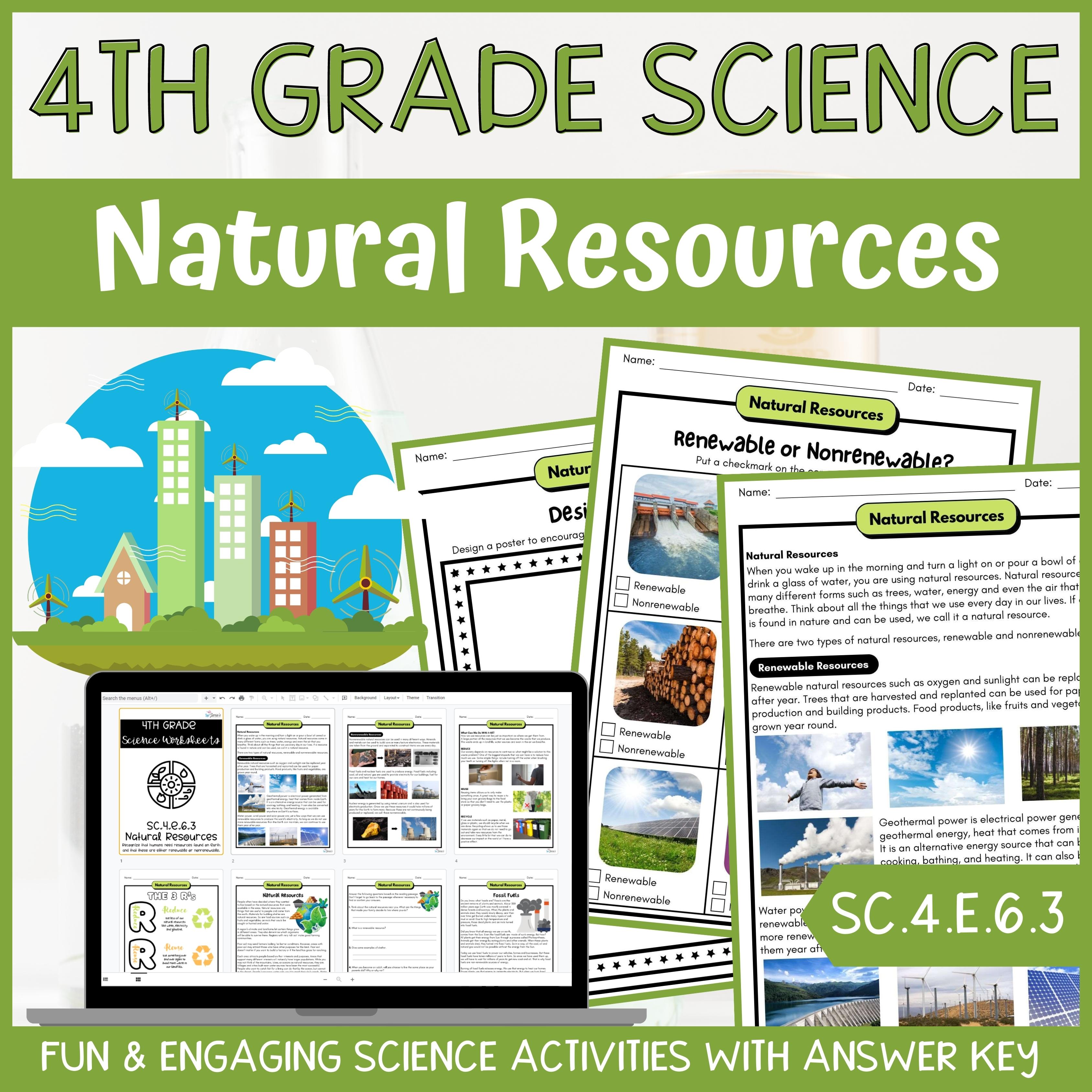 Natural Resources Activity & Answer Key 4th Grade Earth & Space Science ...