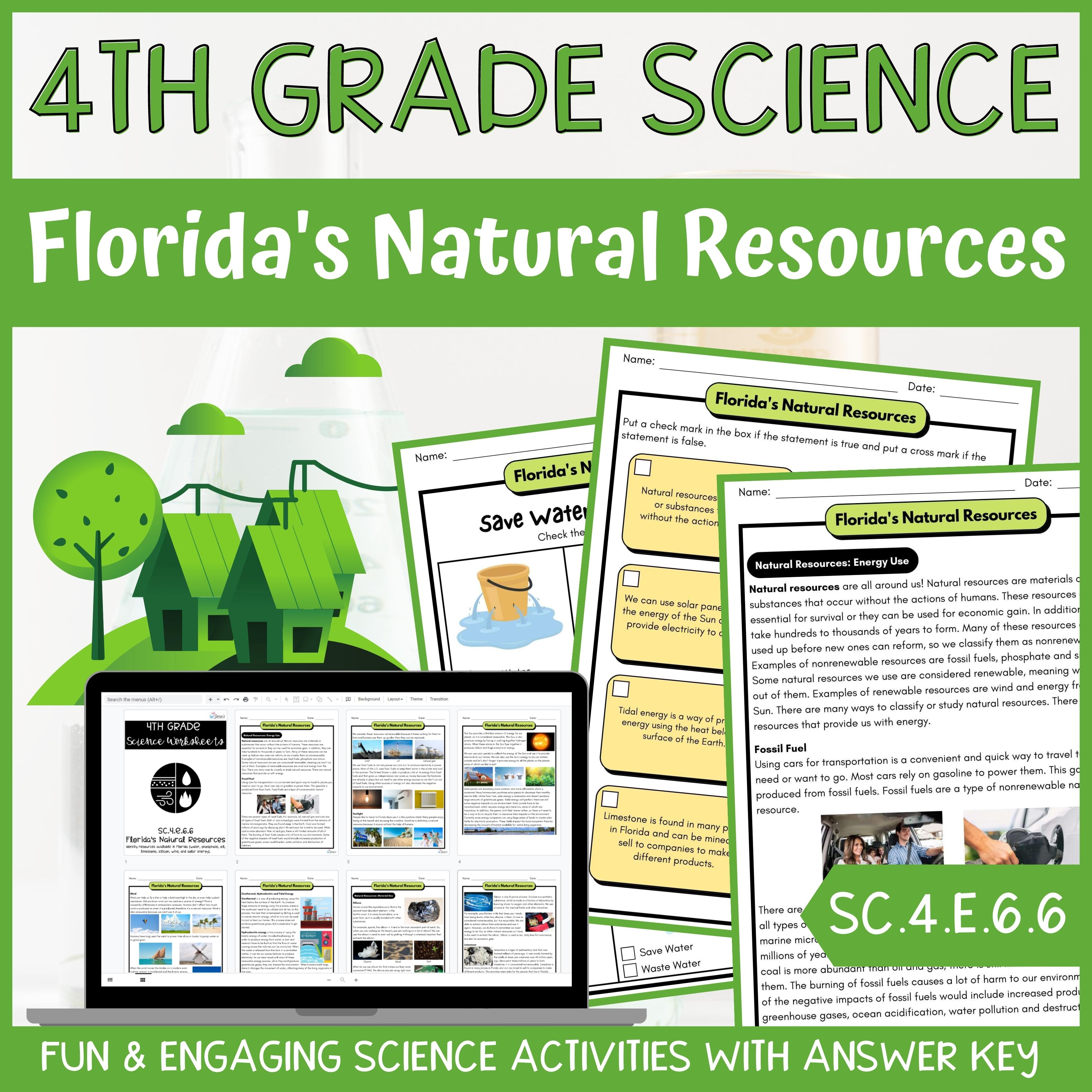 Florida Natural Resources Activity & Answer Key 4th Grade Earth & Space ...
