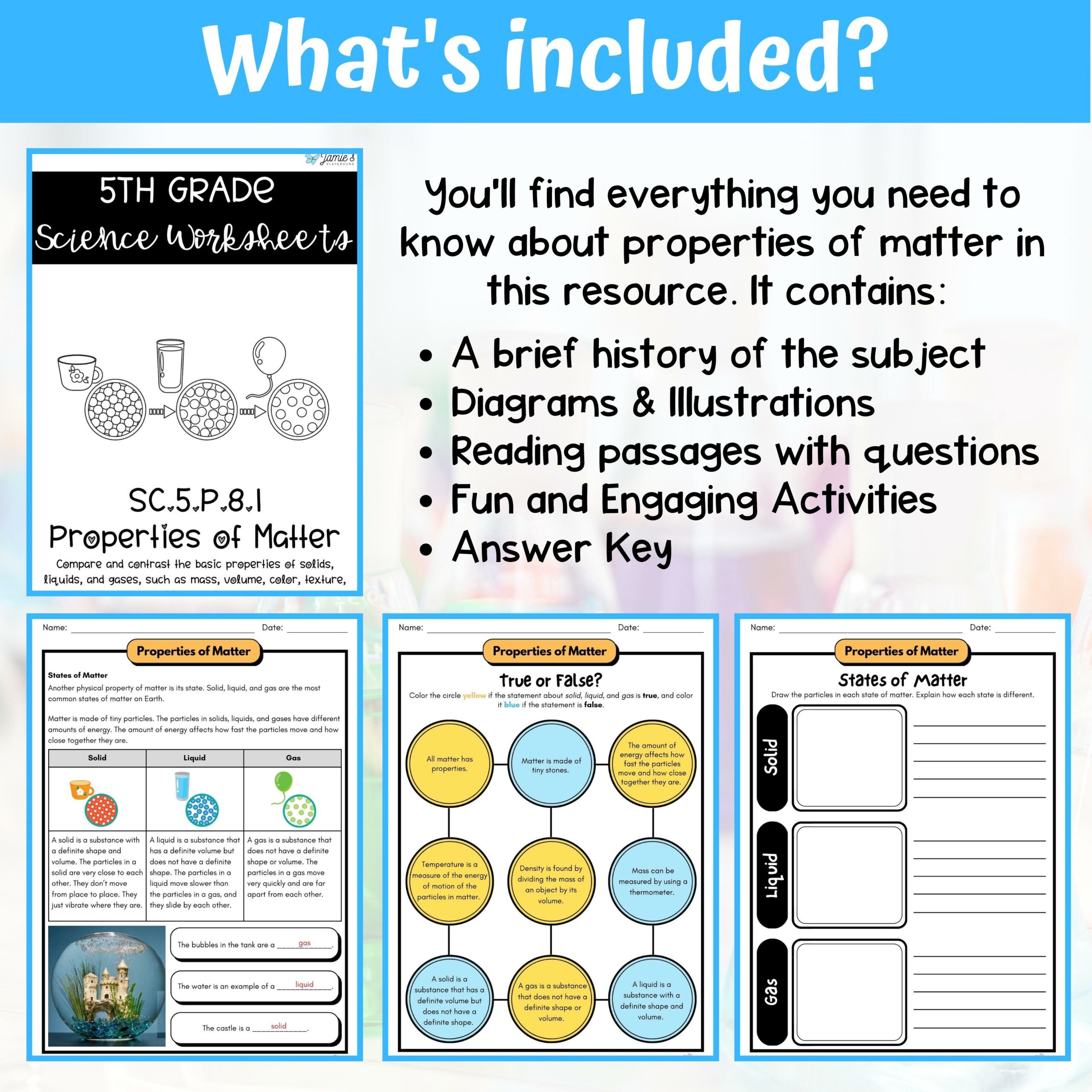 Properties of Matter Activity & Answer Key 5th Grade Physical Science ...