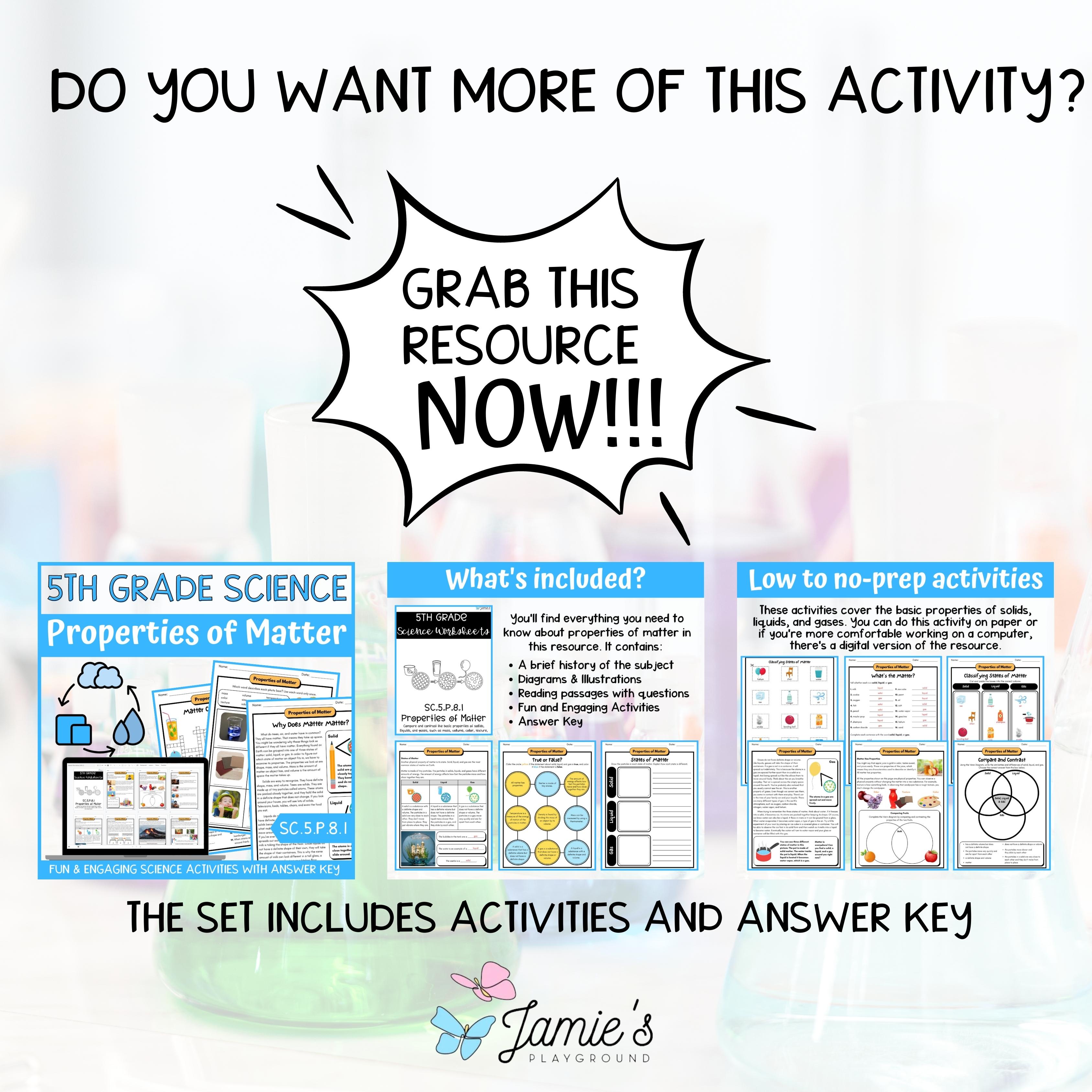 FREE What's the Matter Physical Science Activity - Classful