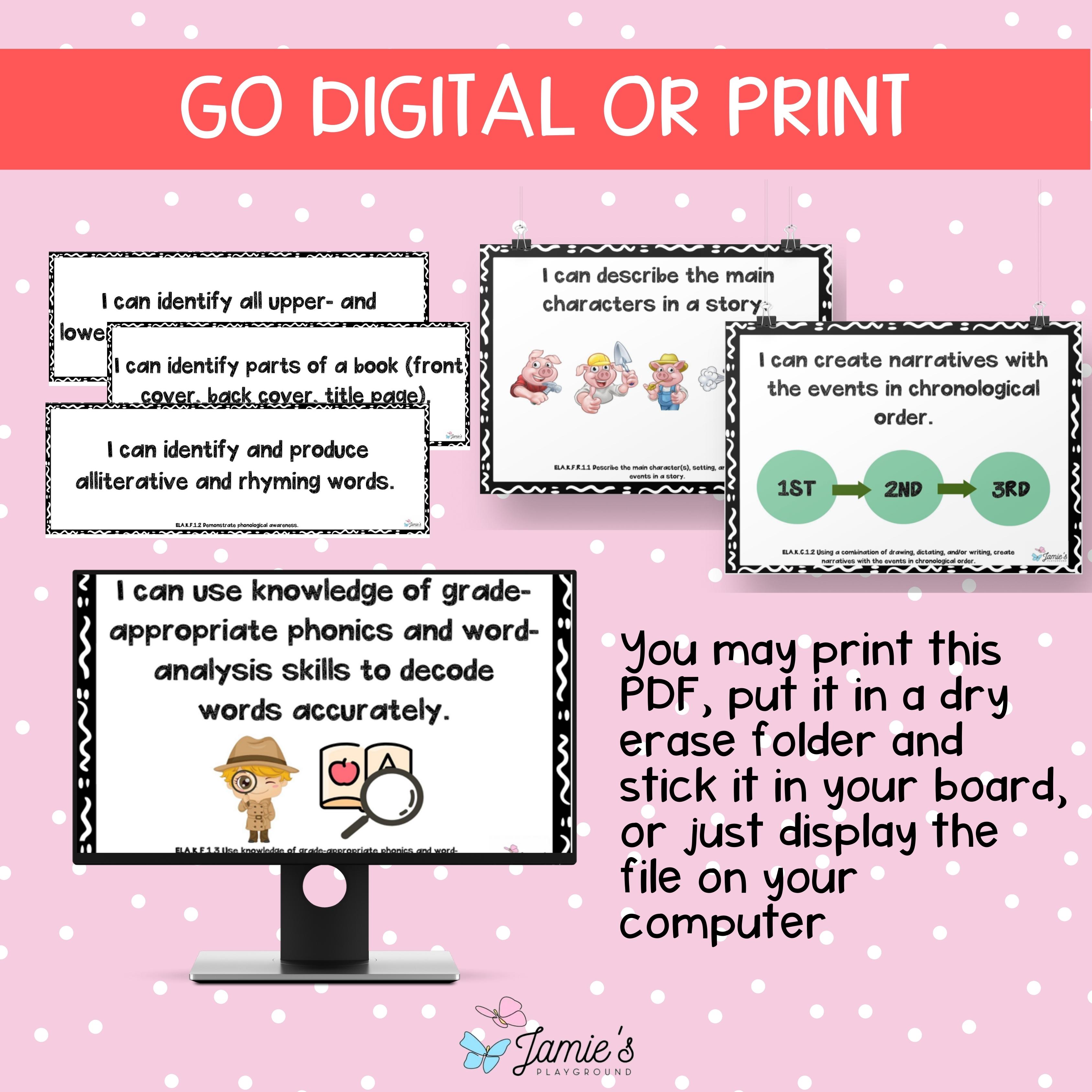 Florida BEST Standards- Kindergarten ELA I Can Statements - Full & Half ...