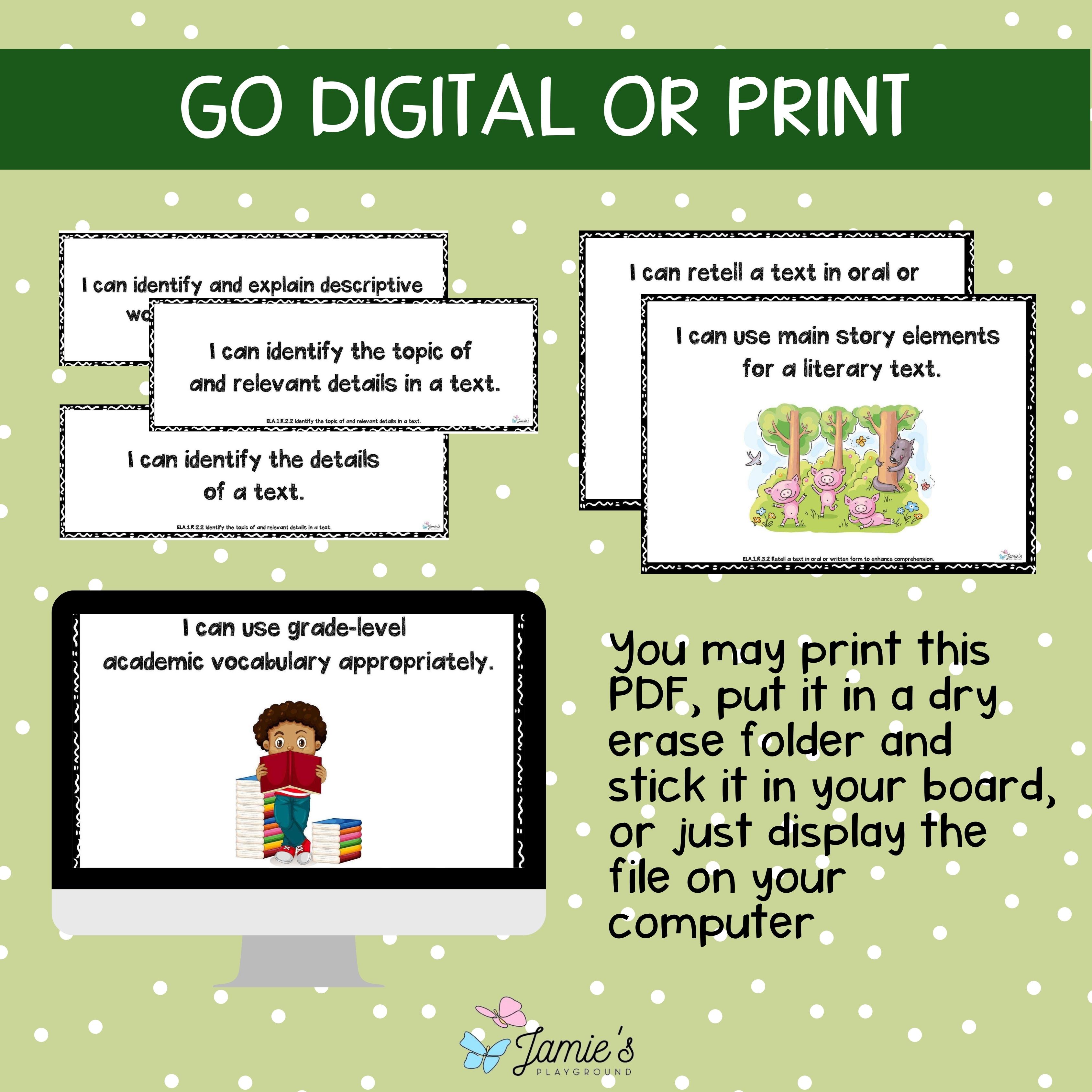 Florida BEST Standards- 1st Grade ELA I Can Statements - Full & Half ...