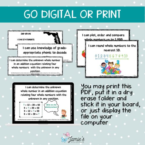 Florida BEST Standards- 2nd Grade MATH I Can Statements - Full & Half ...