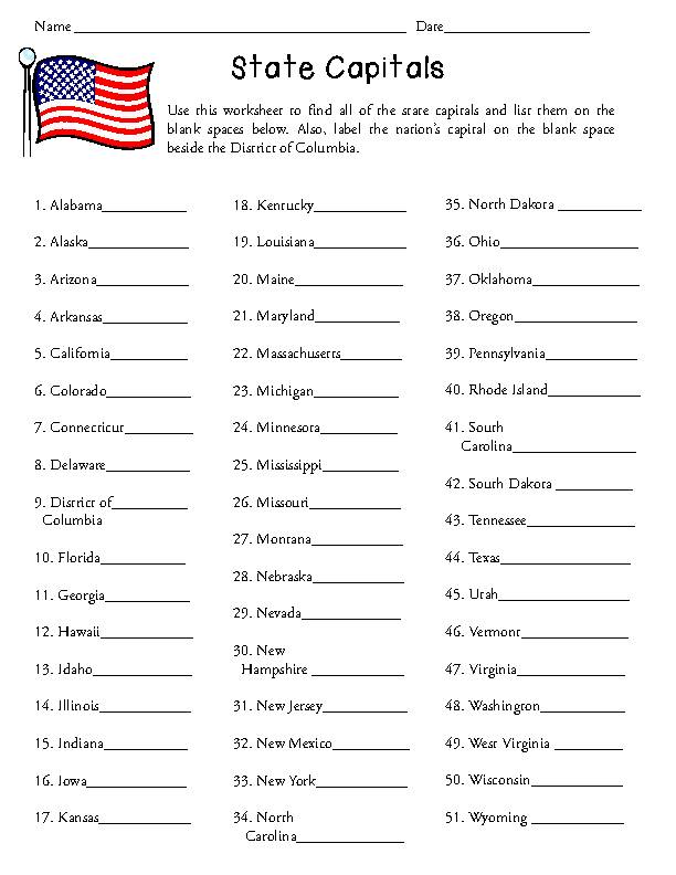 Us Capitals Worksheet 50 States & Capitals Worksheets Superstar