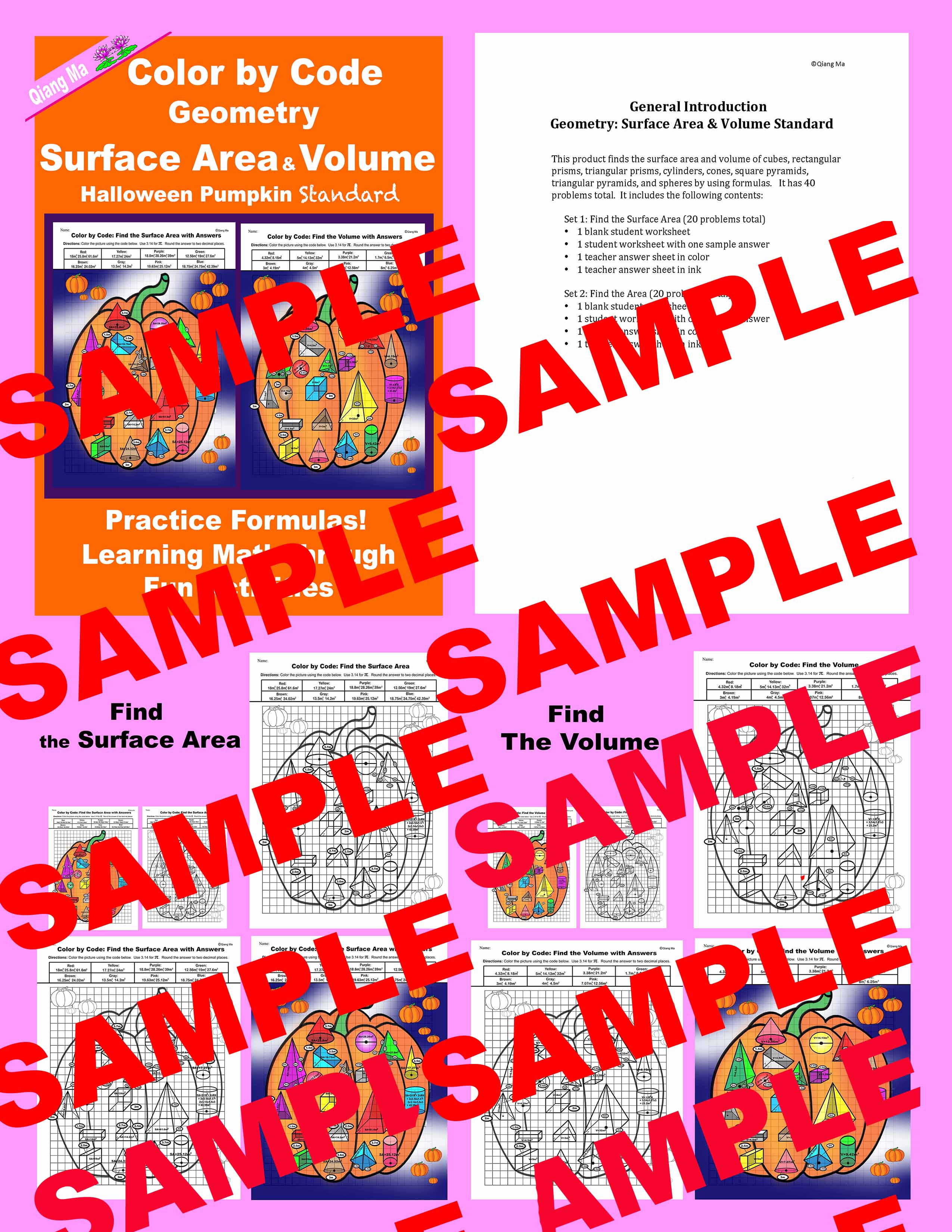 Halloween Color by Code- Surface Area and Volume- Practice Formulas 3 ...