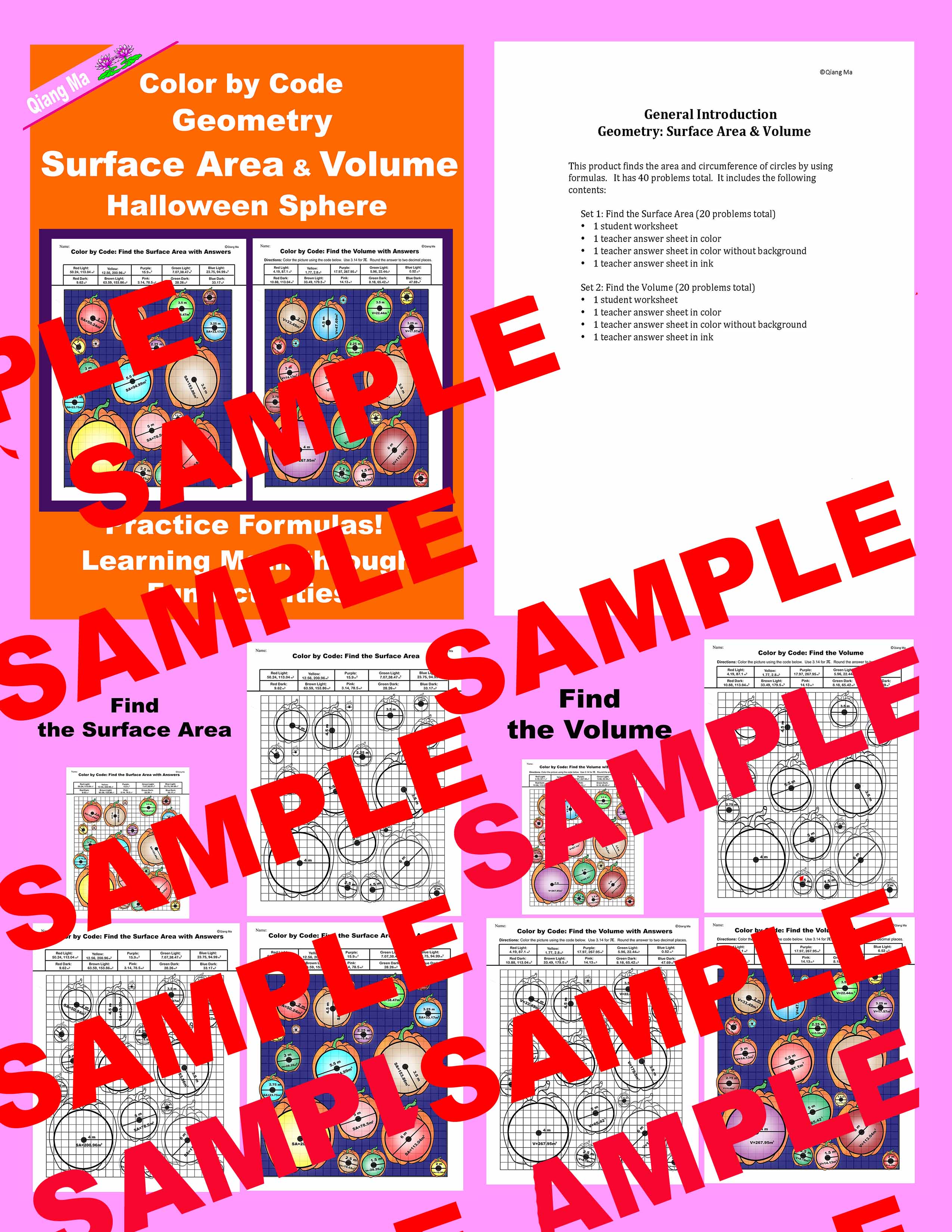 Halloween Color by Code- Surface Area and Volume- Practice Formulas 3 ...