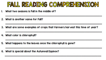 Fall Literacy - Special Education - Life Skills - Print & Go - Reading ...