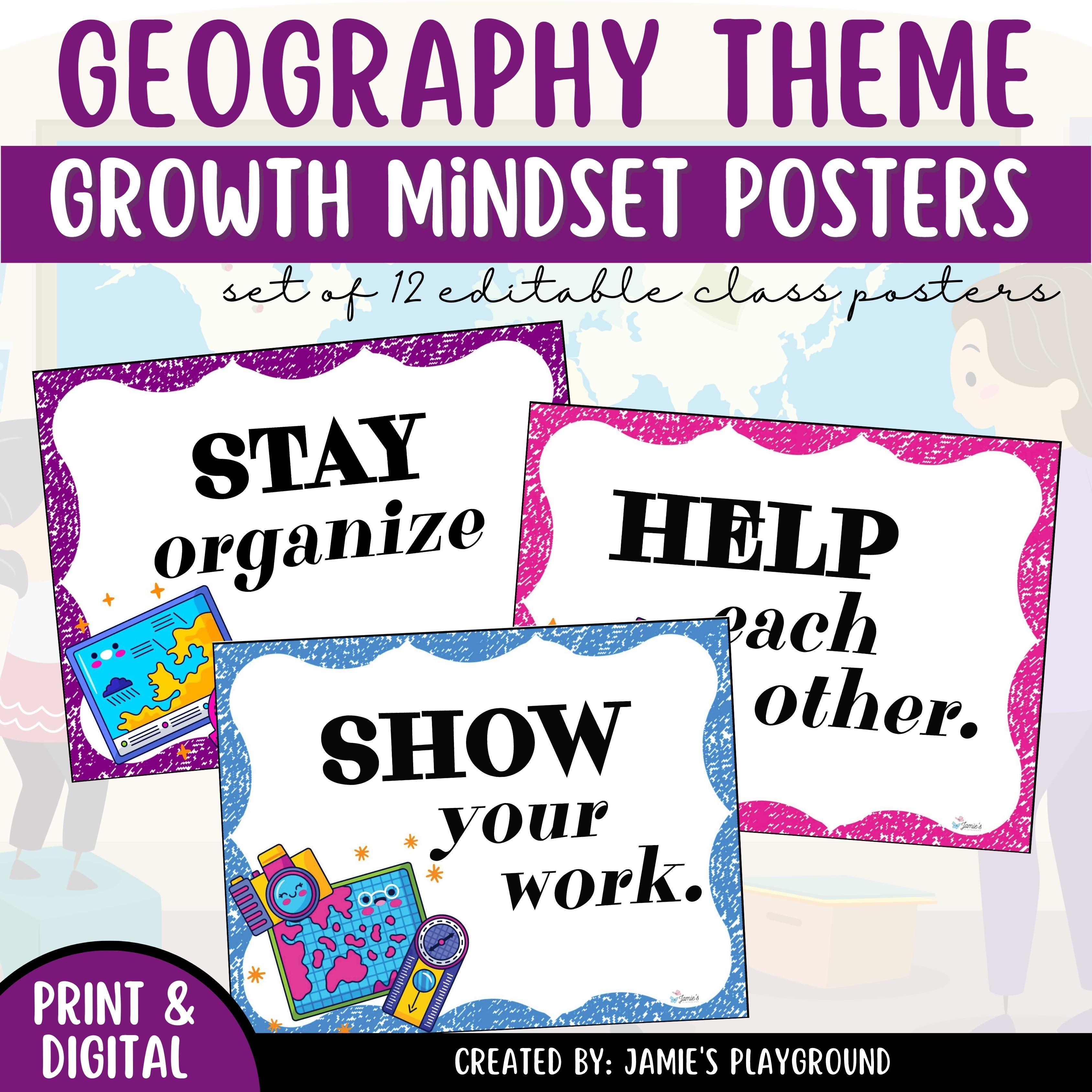 Editable Posters 2 - EDITABLE Geography Growth Mindset Posters - Classful