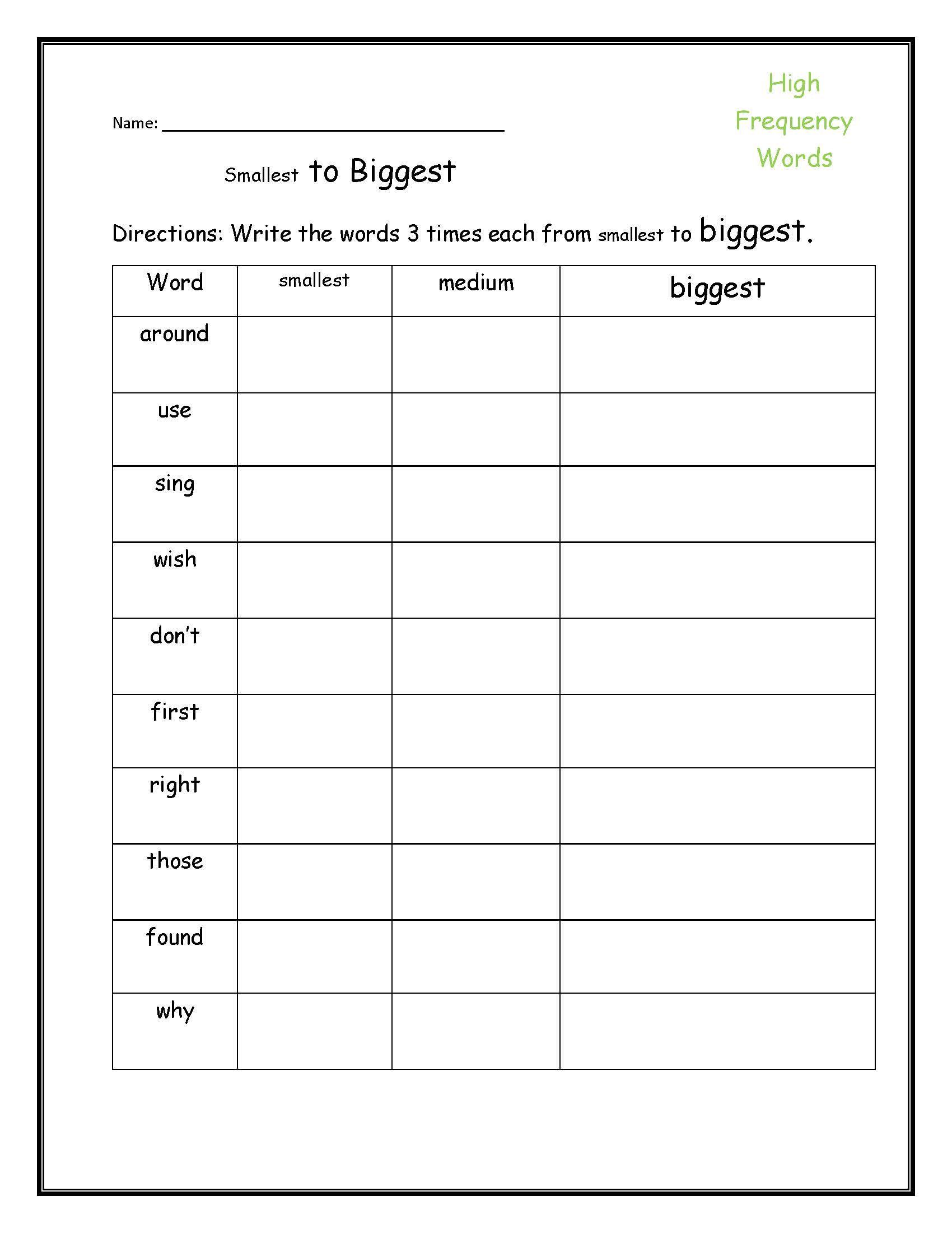 High Frequency Word Practice - Second Grade - Classful