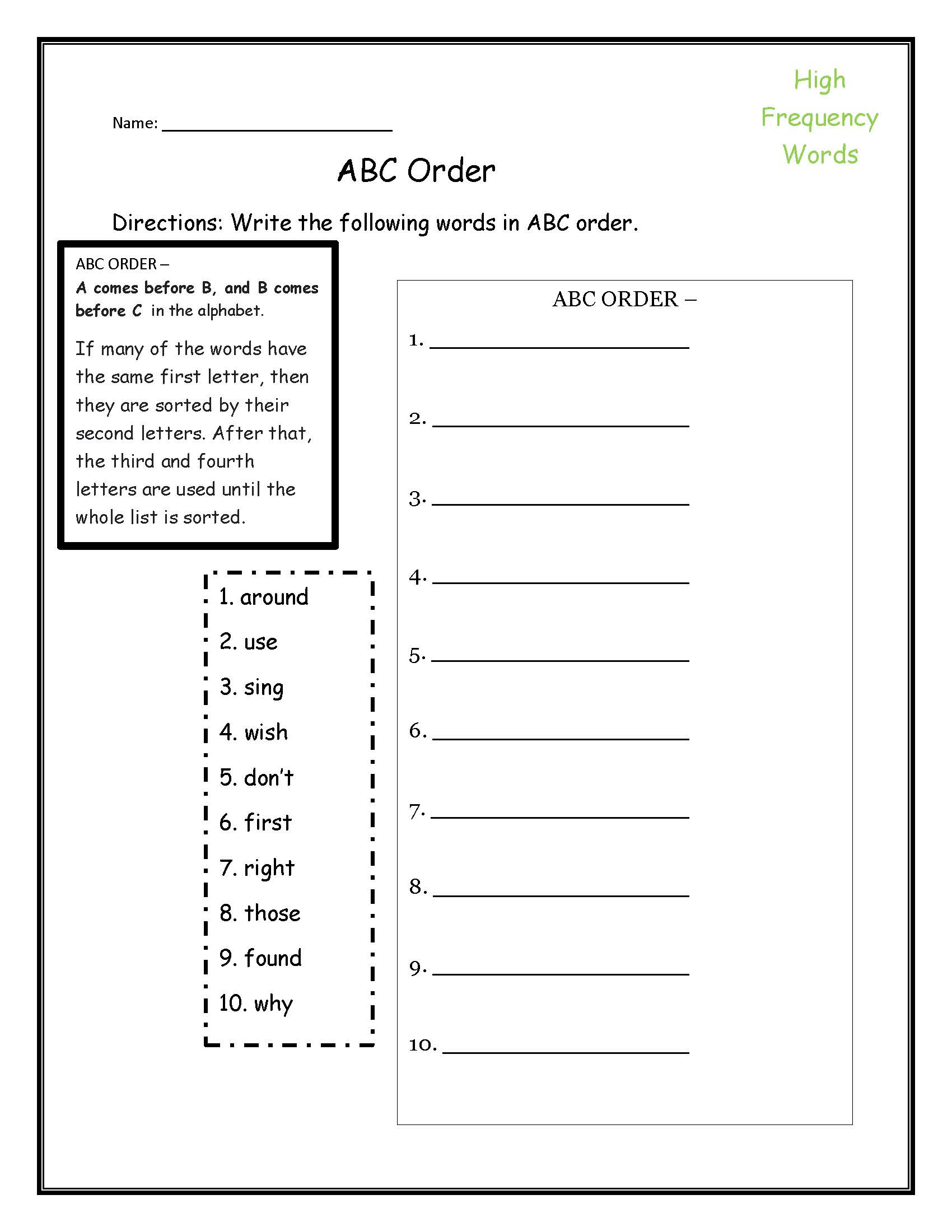 High Frequency Word Practice - Second Grade - Classful