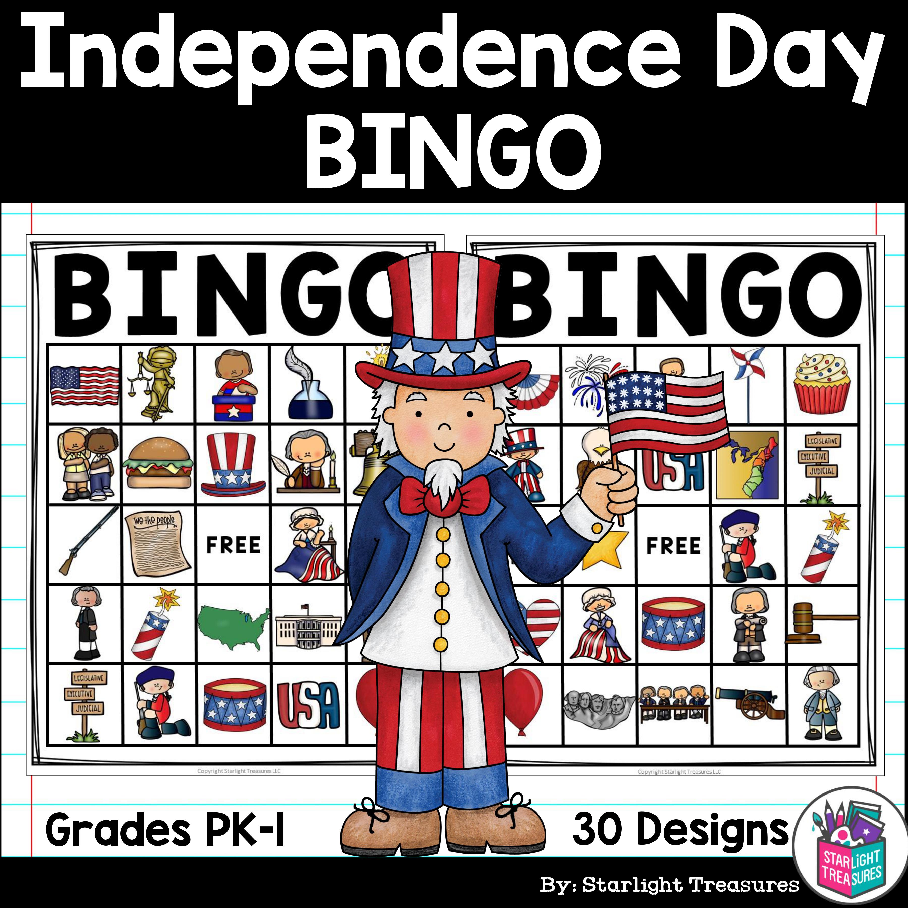 Independence Day Bingo Cards for Early Readers - July 4th, Independence ...