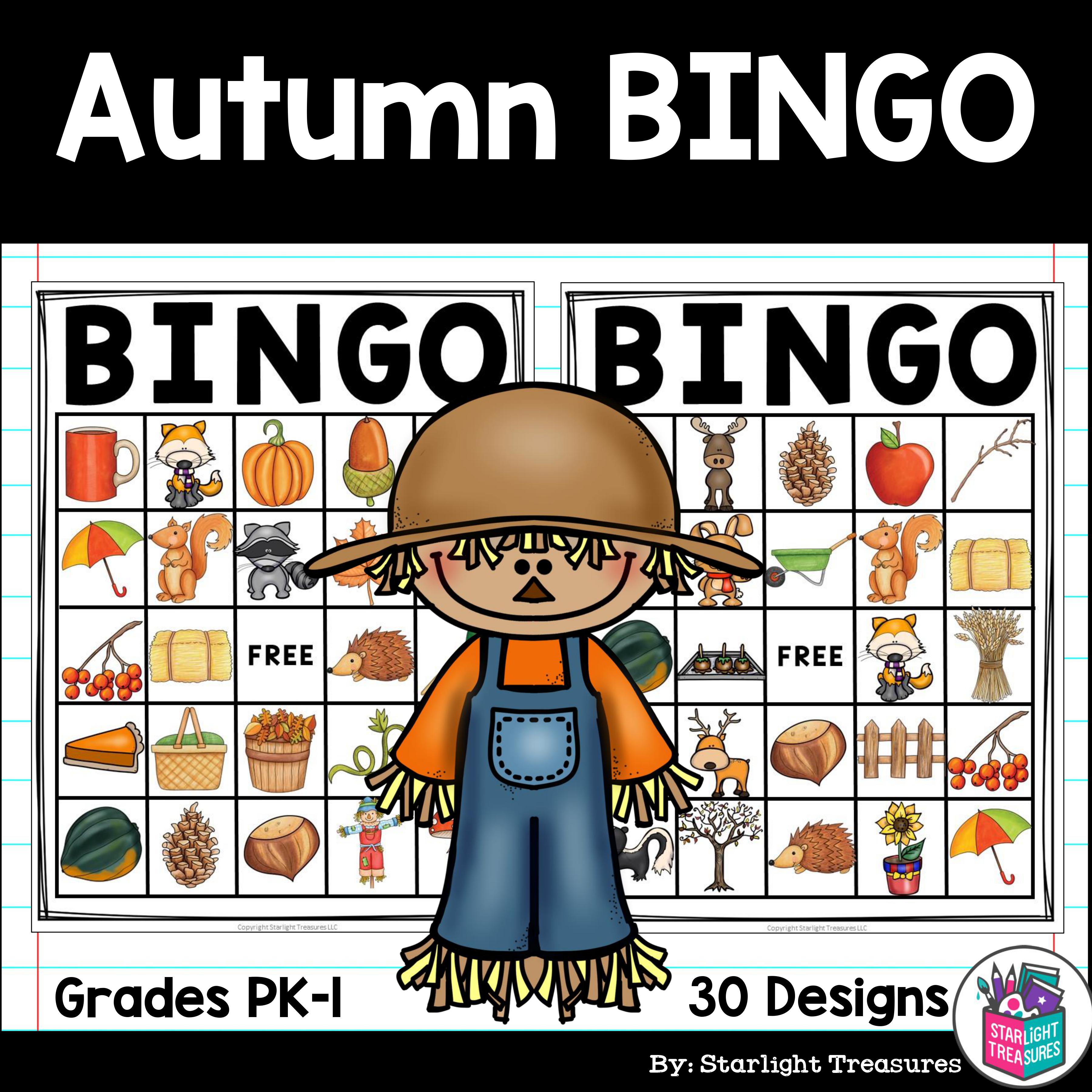Fall Bingo Cards for Early Readers - Autumn Bingo FREEBIE - Classful