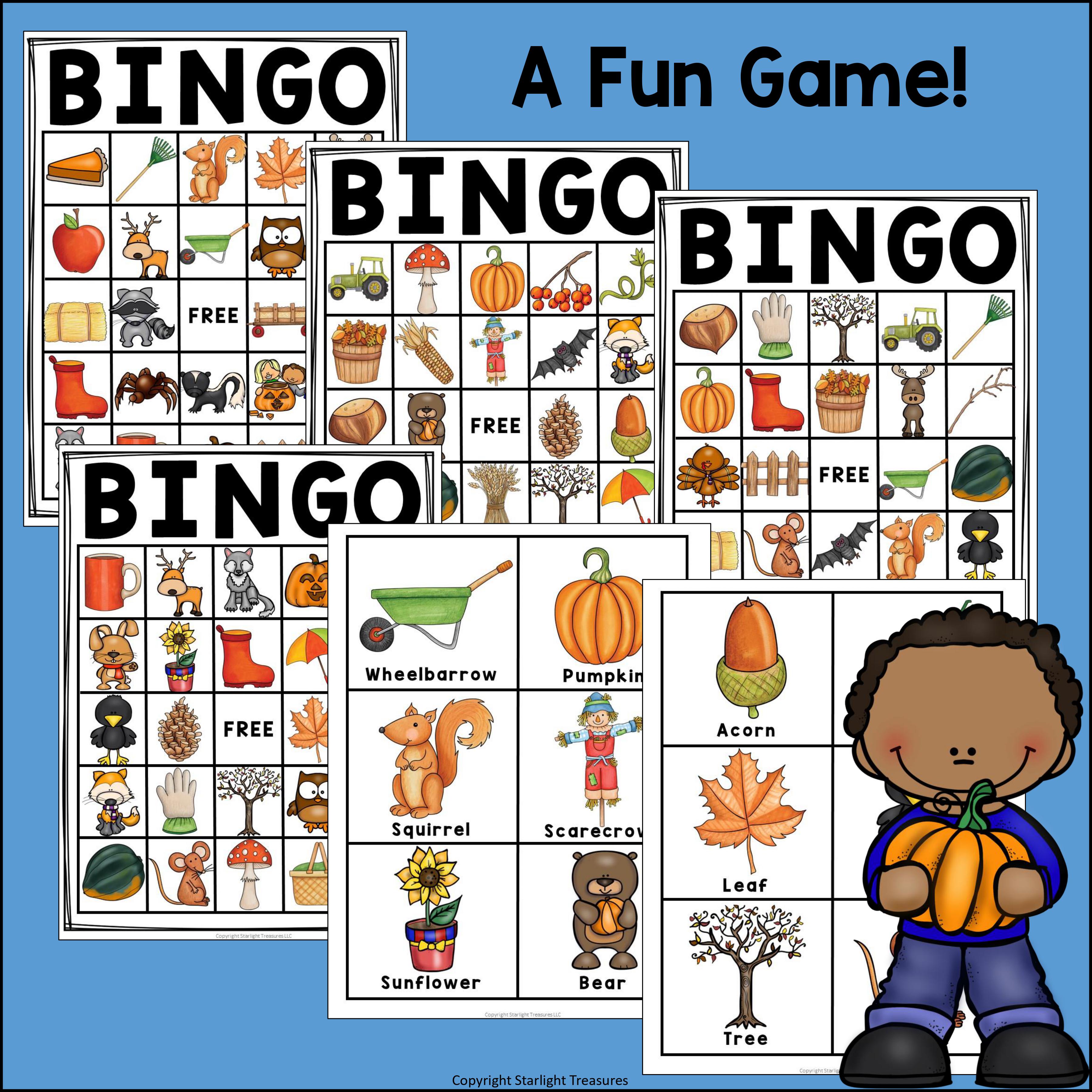 Fall Bingo Cards for Early Readers - Autumn Bingo FREEBIE - Classful