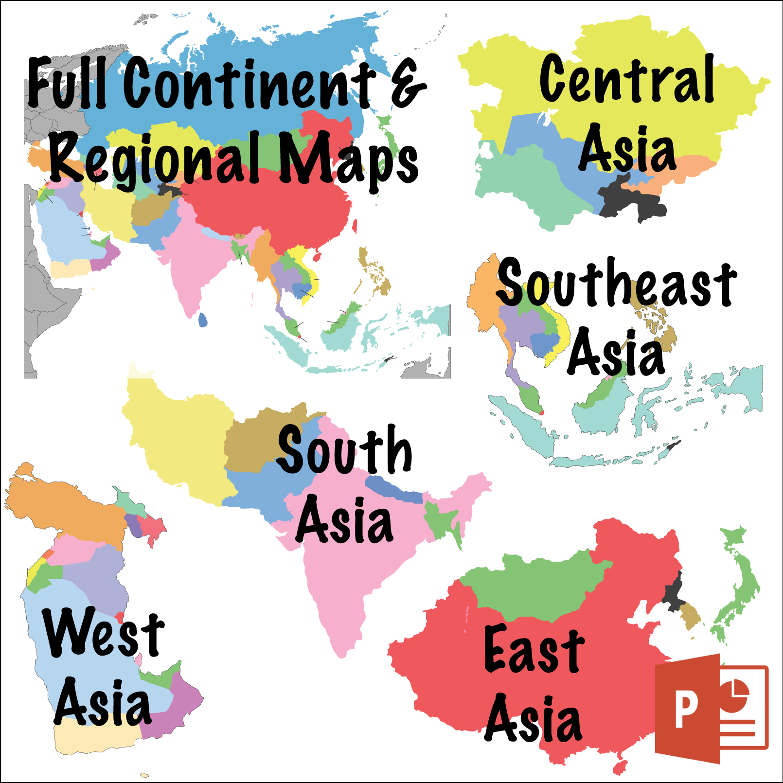Asia Map Puzzles Regions Countries PowerPoint ESL ELL Newcomer - Classful