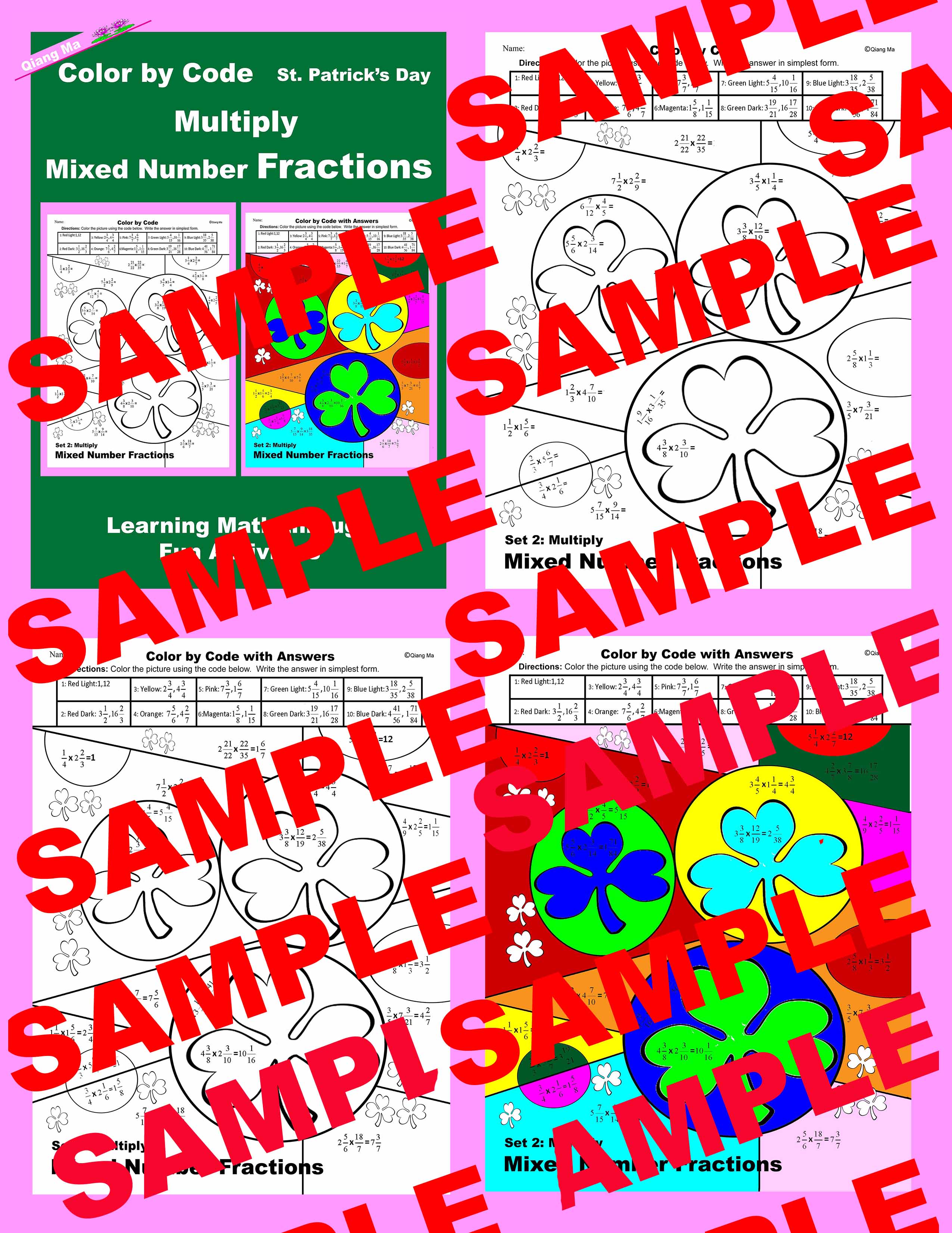 St. Patrick's Day Color by Code- Multiply and Divide Fractions 5 in 1 ...
