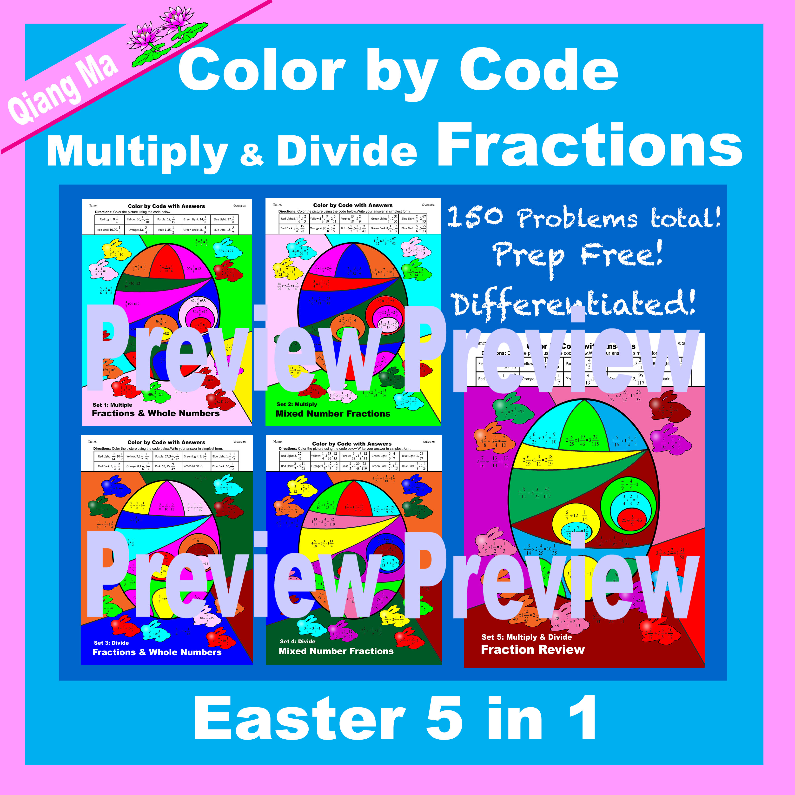 Easter Color by Code- Multiply and Divide Fractions 5 in 1 - Classful Easter Color by Code- Multiply and Divide Fractions 5 in 1 - Classful