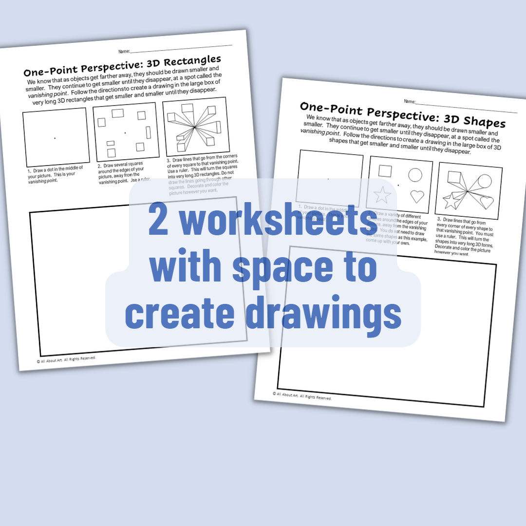 Drawing 3D shapes using One Point Perspective Worksheets - Classful