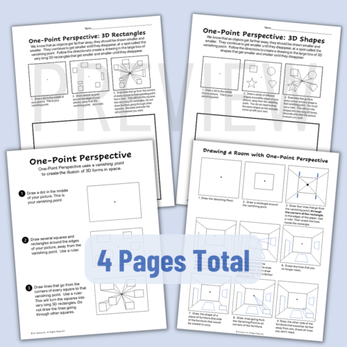 Drawing 3D shapes using One Point Perspective Worksheets - Classful