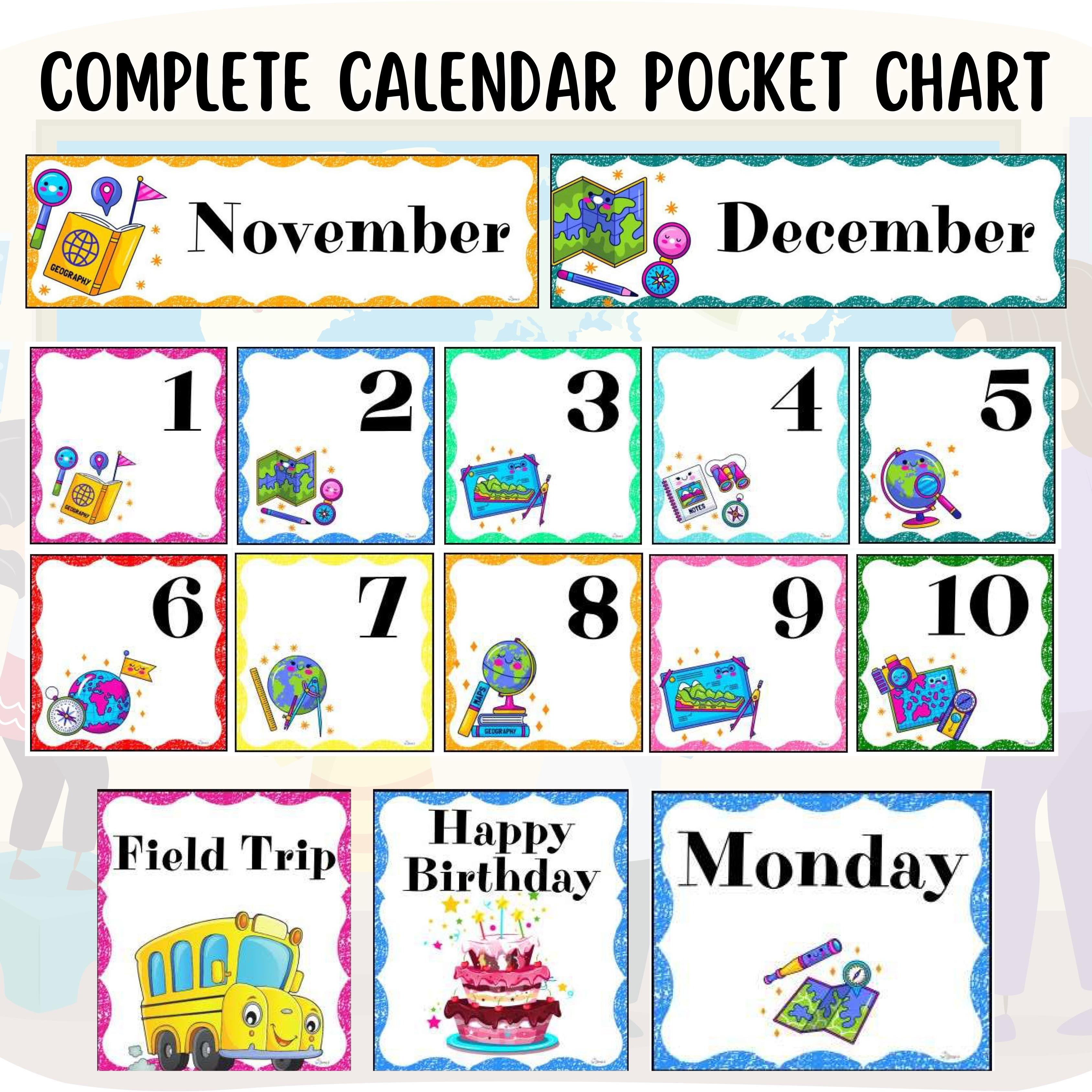 Calendar Pocket Chart 2 - EDITABLE Geography Pocket Chart Calendar Set ...