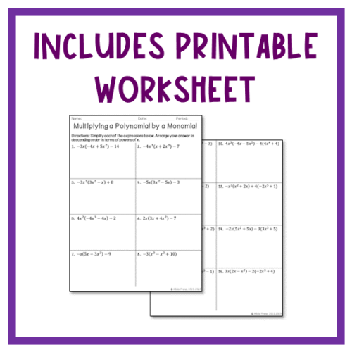 Multiplying Polynomials by Monomials Activity Digital Pixel Art Mystery ...