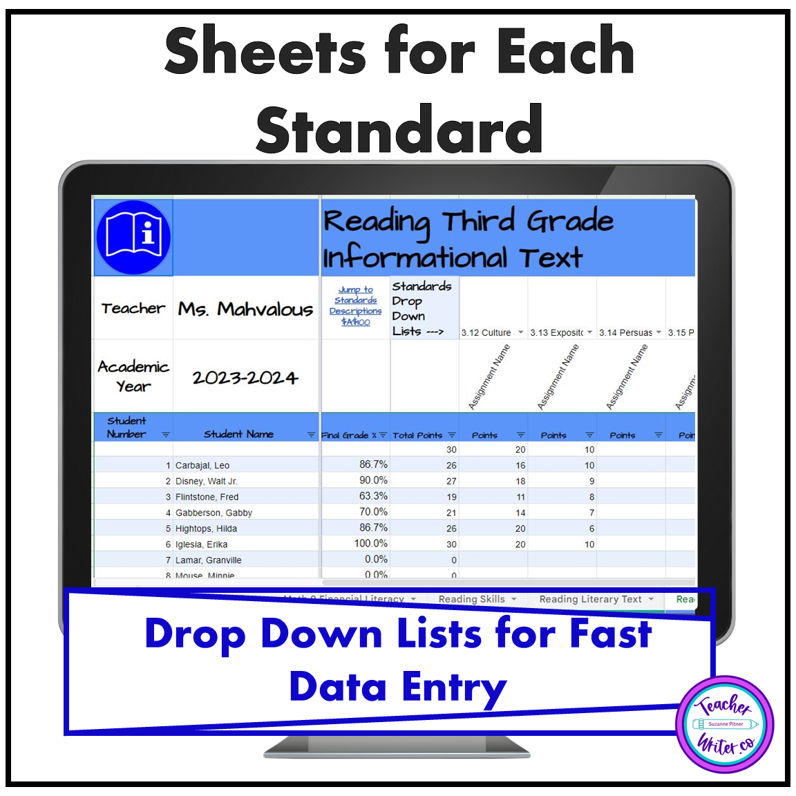 Standards Based Grade Book for Third Grade in Google Sheets (TM) - Classful