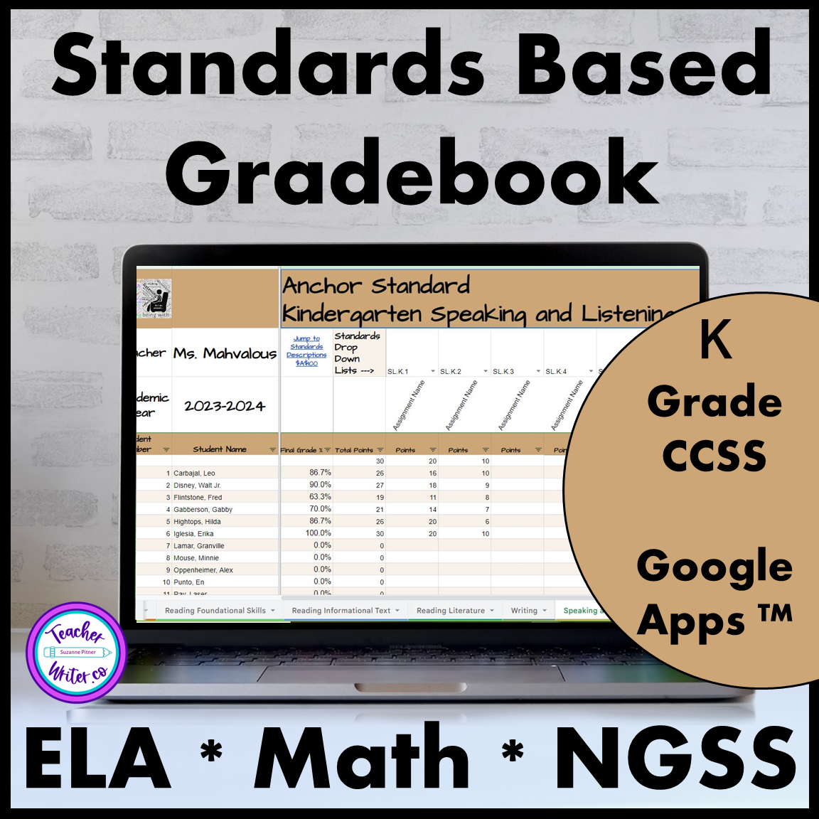 Standards Based Gradebook Kindergarten in Google Sheets (TM) - Classful