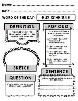 Life Skills - Bus Transportation - Bus Schedules - Vocabulary - Word of ...